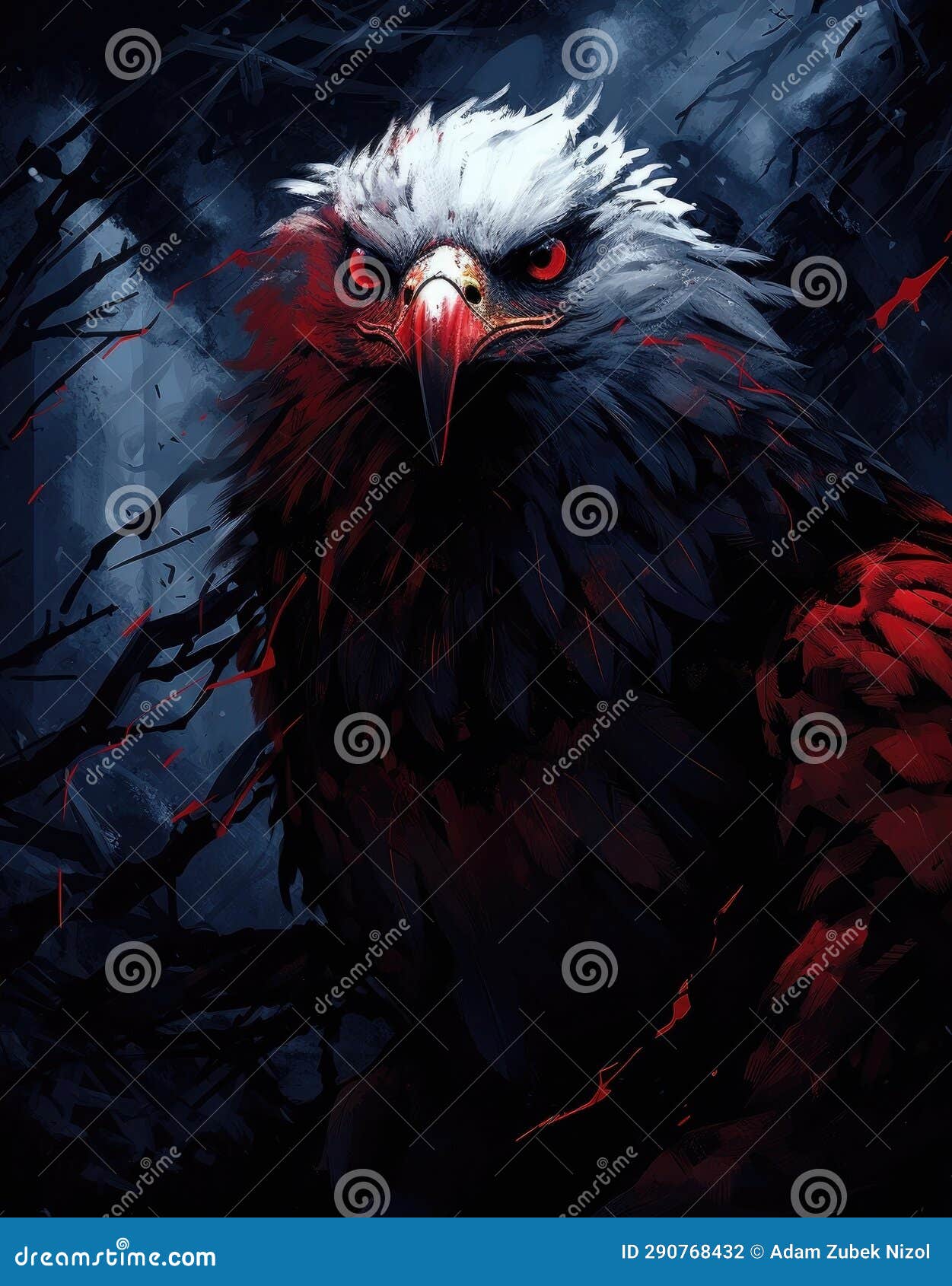 A Bird with Red Eyes and a White Head Stock Illustration - Illustration ...