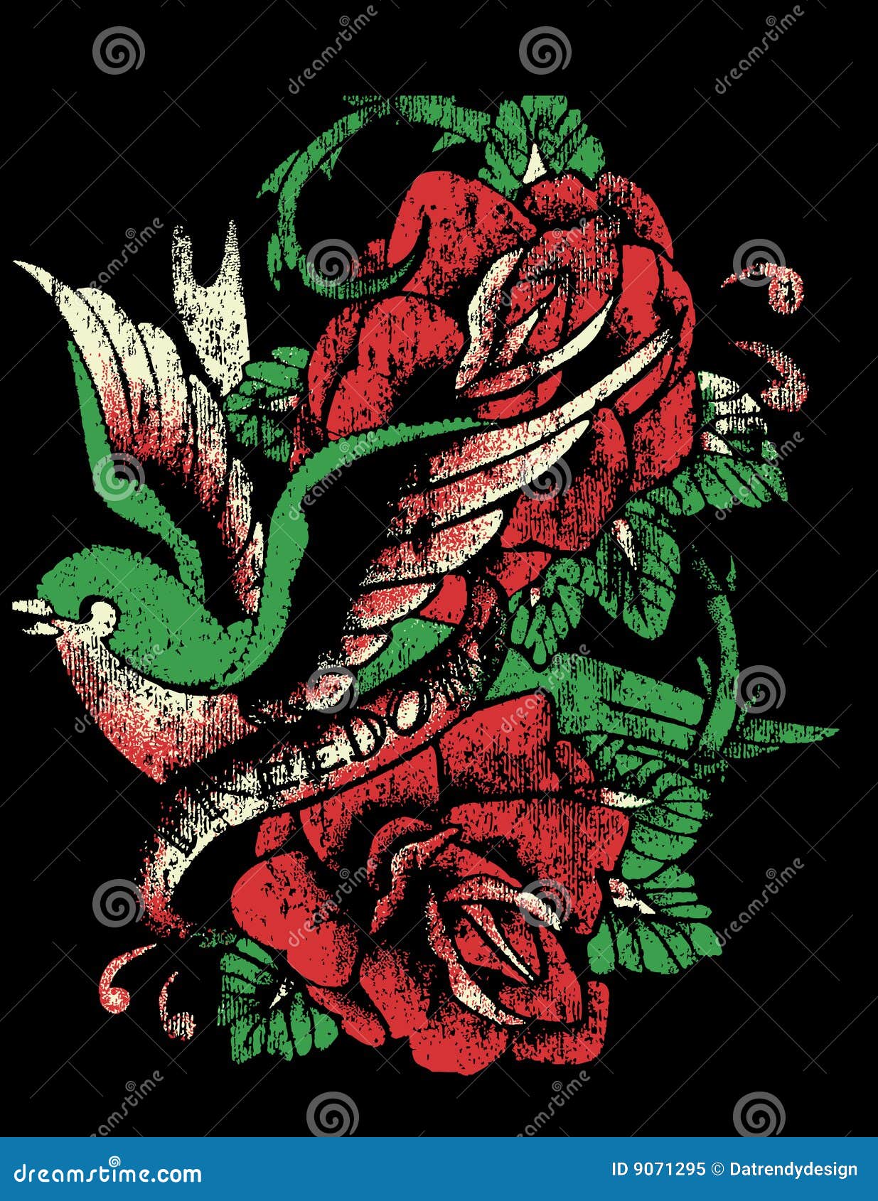 Bird rose tattoo stock illustration. Illustration of element - 9071295