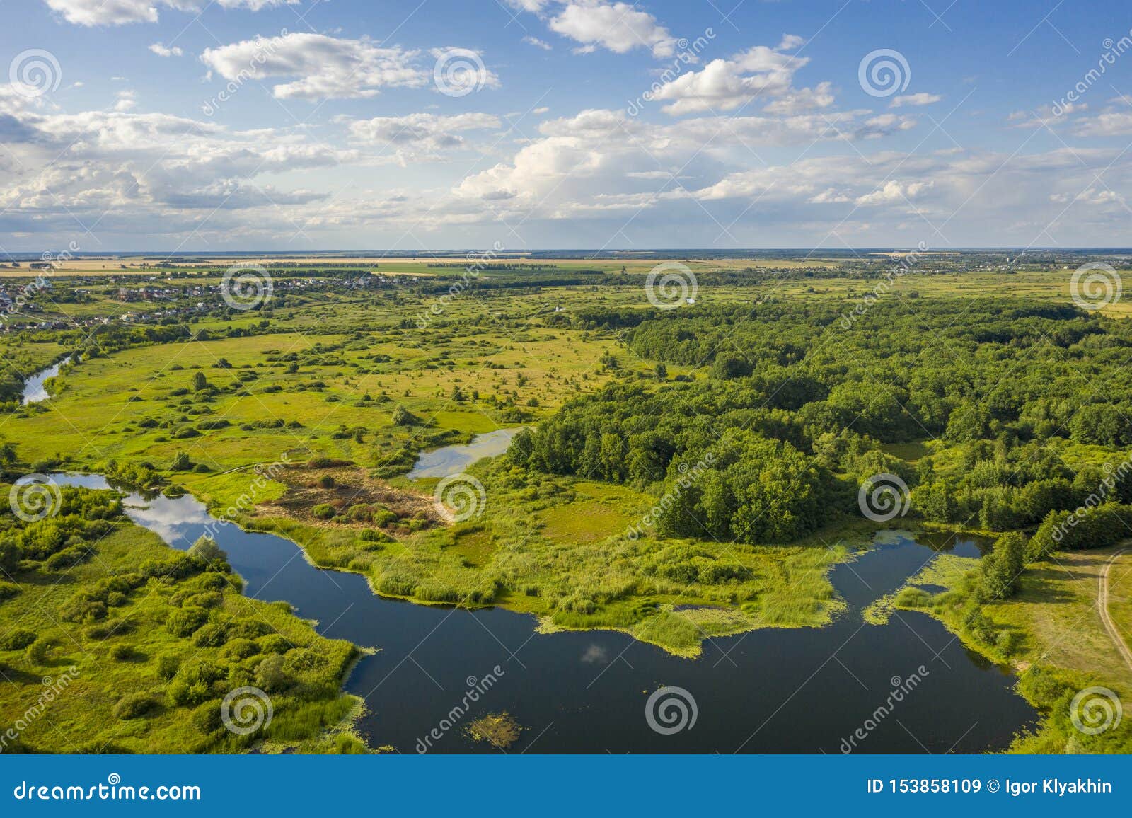 Birds-eye View of the Bends of the River Meadows and Fields Stock Image ...