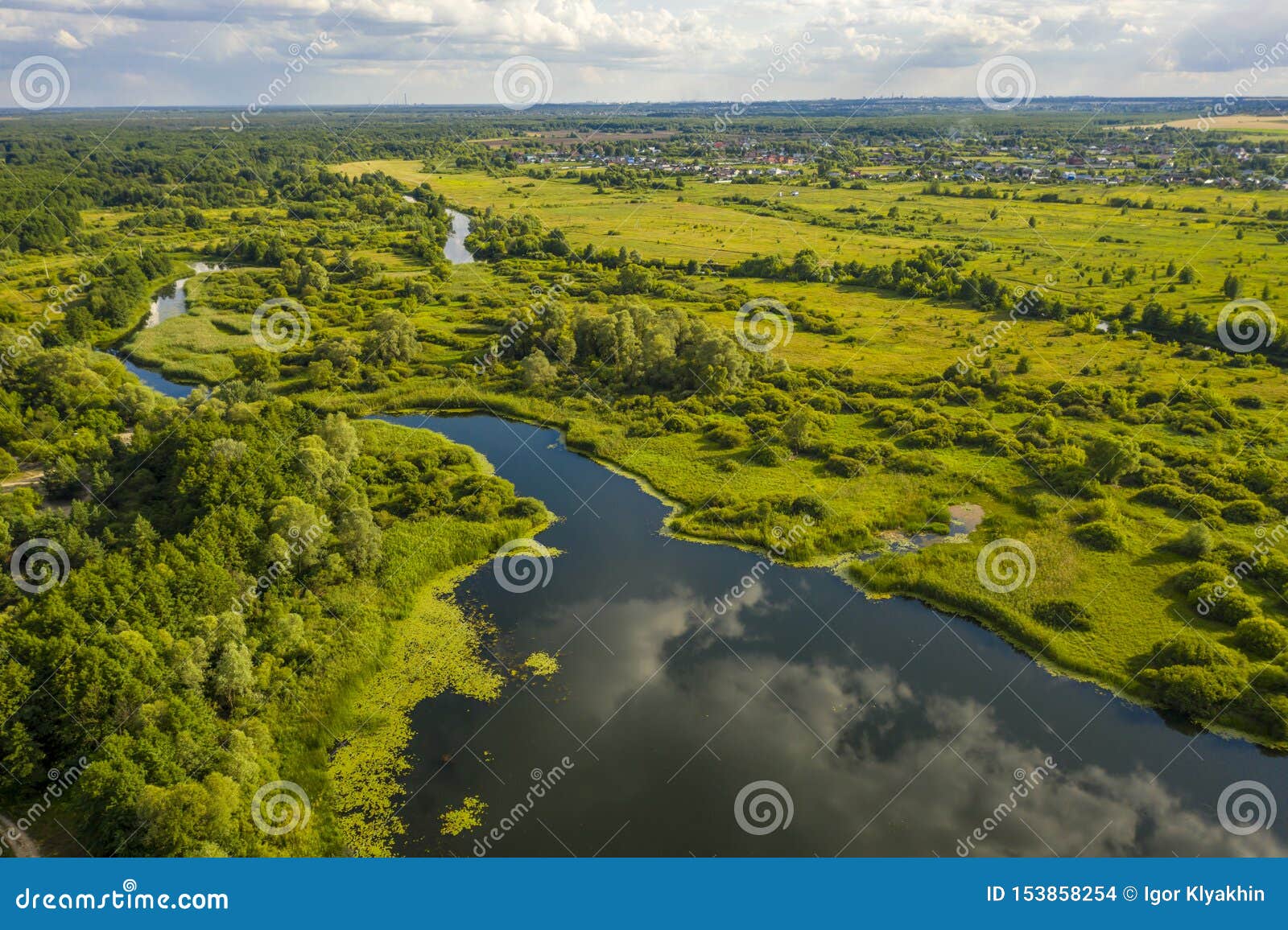 Bird`s-eye View of the Bends of the River Meadows and Fields Stock ...