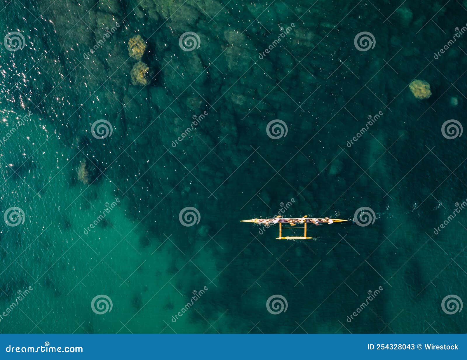 Bird S Eye View of a Canoe Rowing in the Blue Sea Stock Image - Image ...
