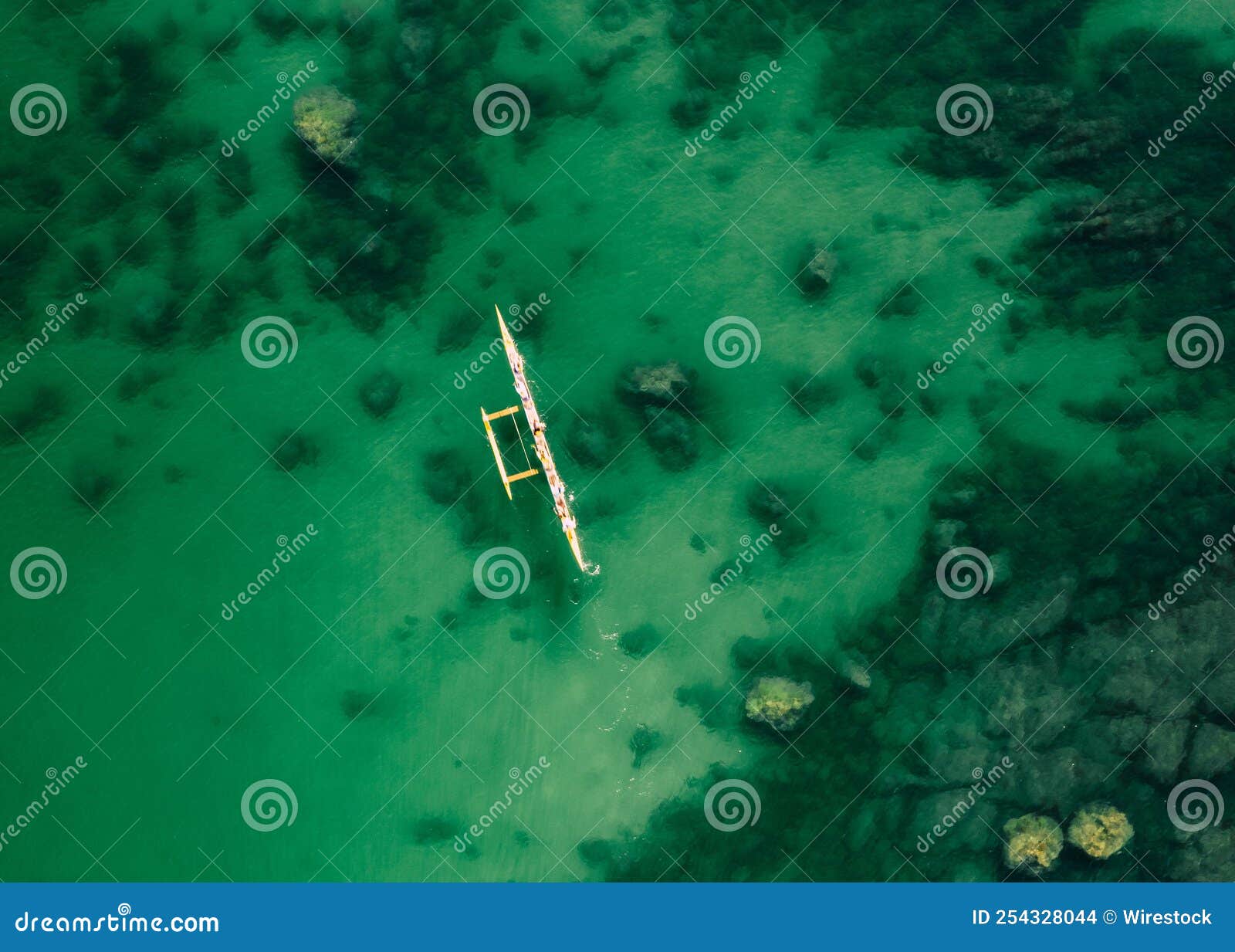 Bird S Eye View of a Canoe Rowing in the Green Sea Stock Photo - Image ...