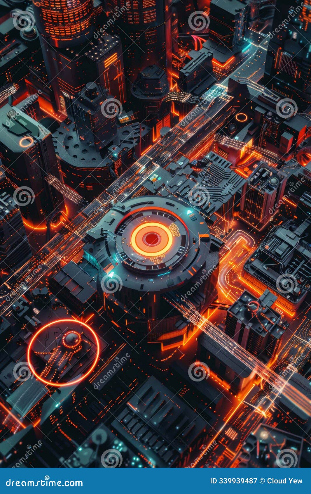 Bird S-eye View of a Cyber Defense Grid. Stock Illustration ...