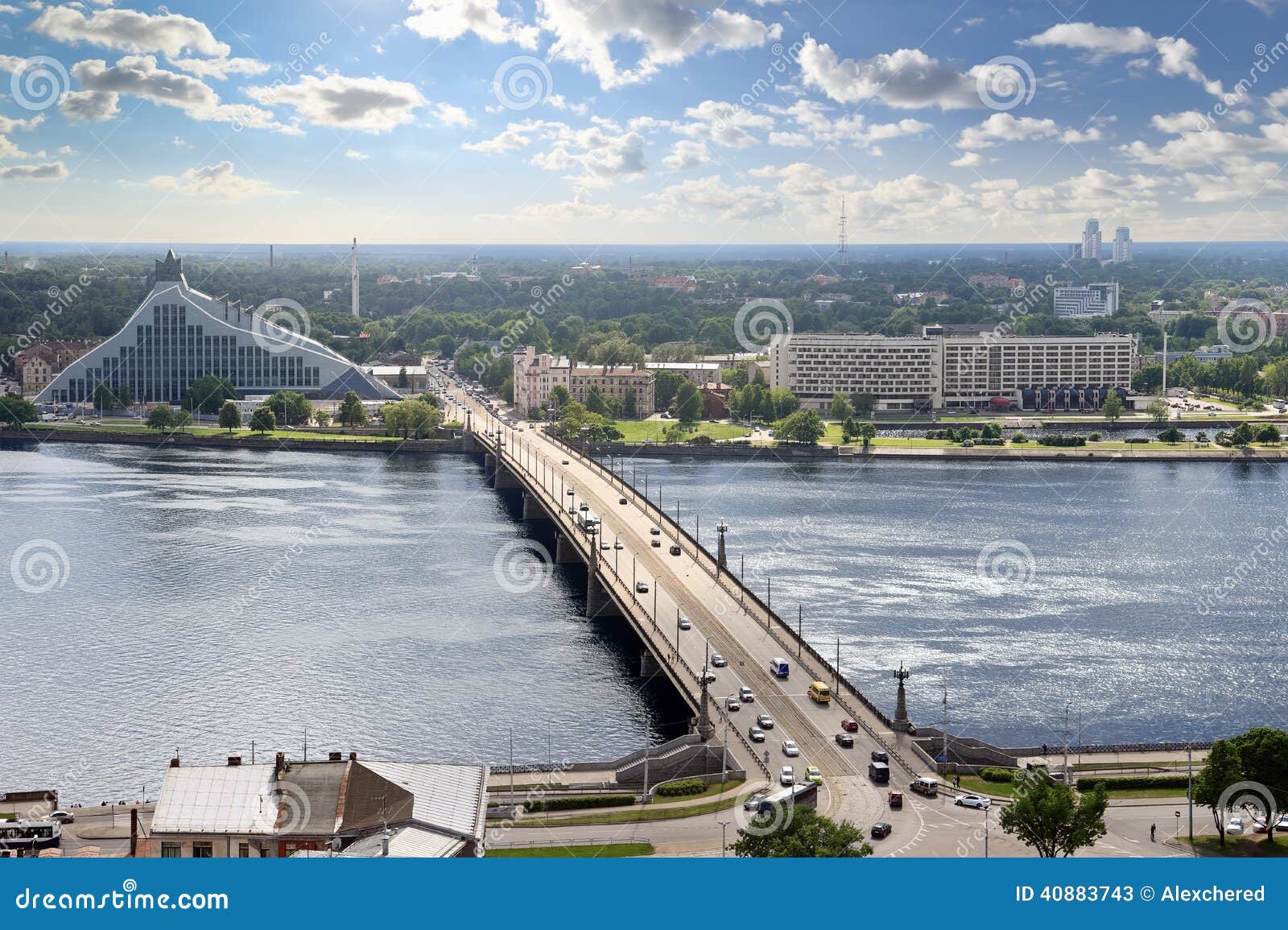 Birds Eye View of Stone Bridge and Daugava River, Riga - Latvia Stock ...