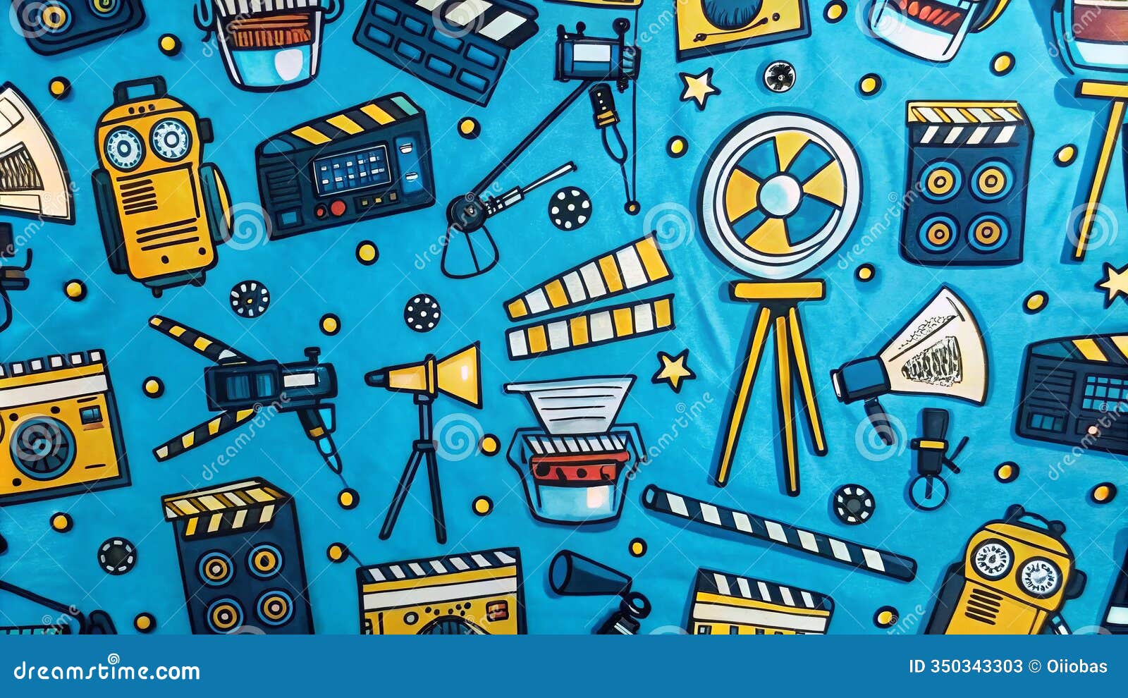 Bird S-Eye View Filmmaking Equipment Cartoon Textile Pattern Stock ...