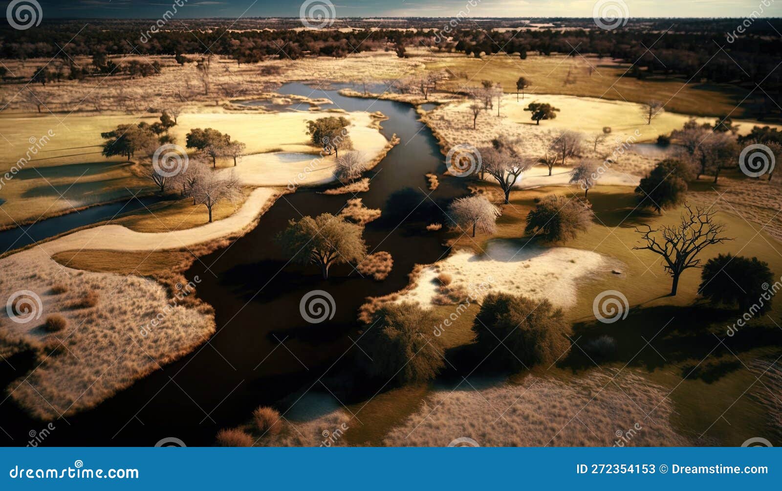 A Bird S Eye View of a Golf Course and a River Stock Illustration ...