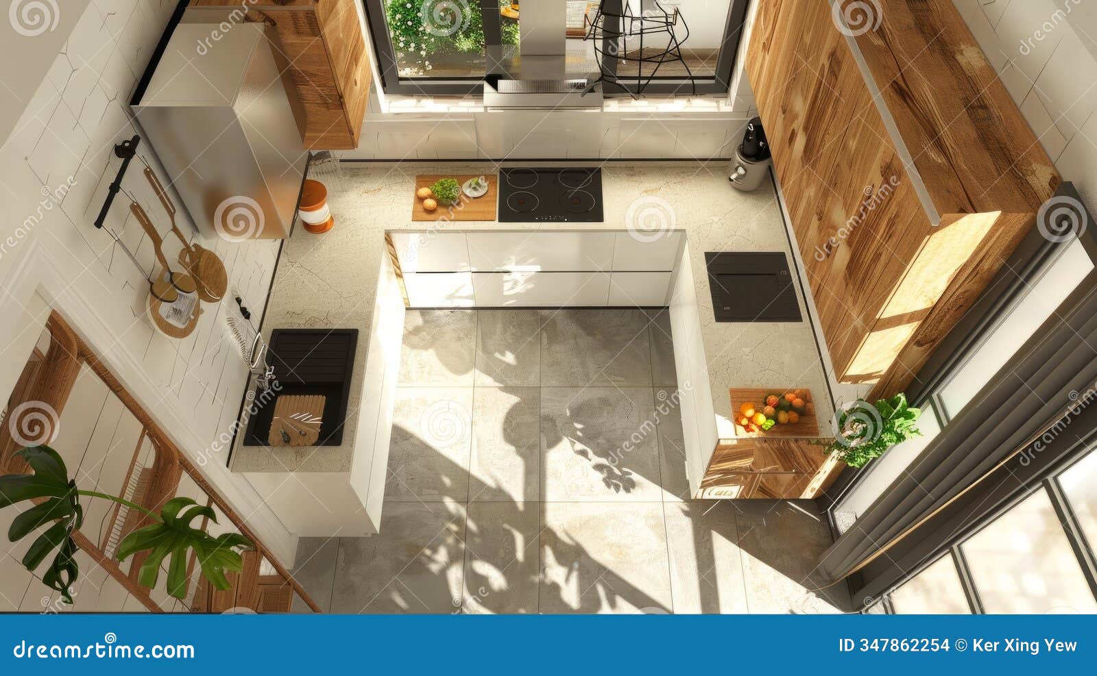 Bird S Eye View of Minimalist Kitchen Stock Illustration - Illustration ...