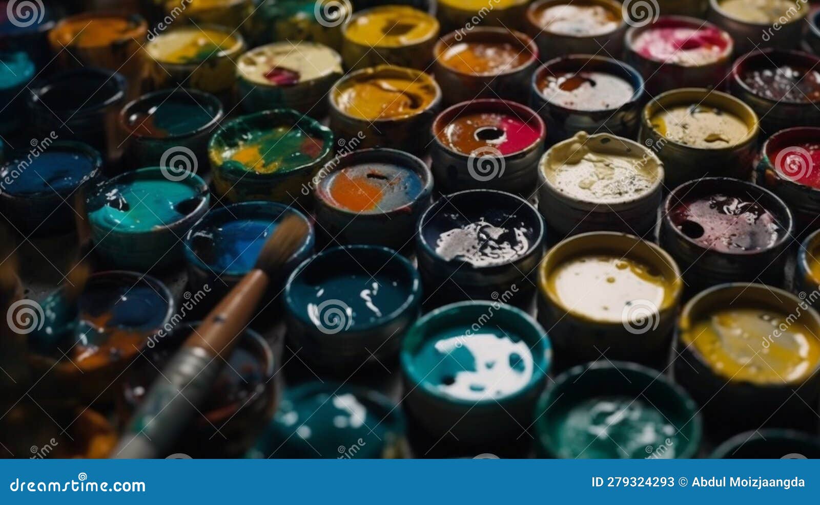 A Bird S-eye View of a Paint Brush Amidst an Array of Vibrant Sample ...