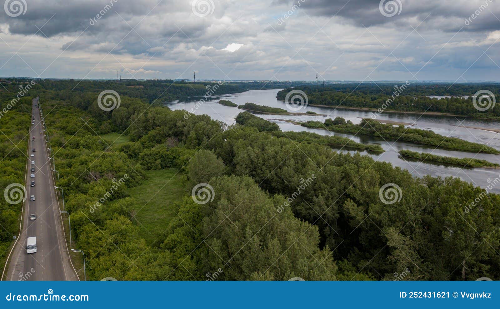 Bird`s-eye View of the River and the Parallel Road Stock Image - Image ...