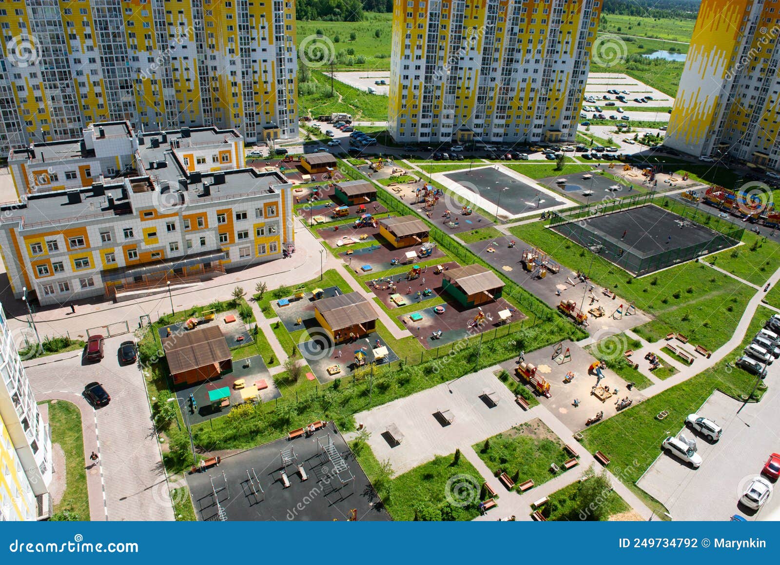 Bird S-eye View of School Grounds and Playground Inside the Yard Stock ...