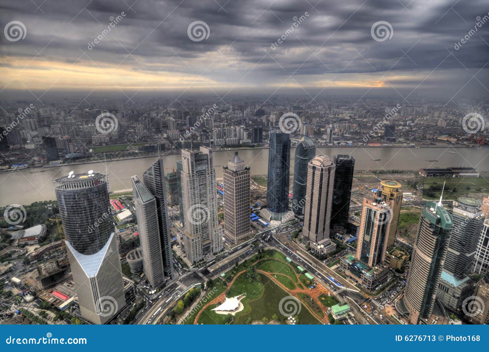 Bird S Eye View of Shanghai City at Dusk Stock Image - Image of ...
