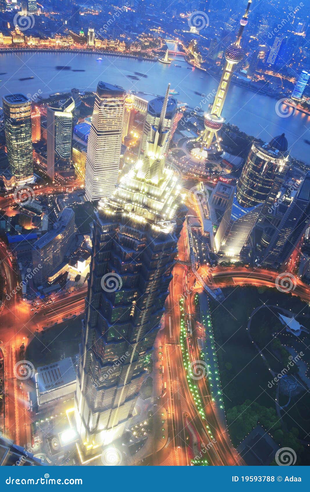 Bird S Eye View of Shanghai Pudong at Night Stock Photo - Image of ...
