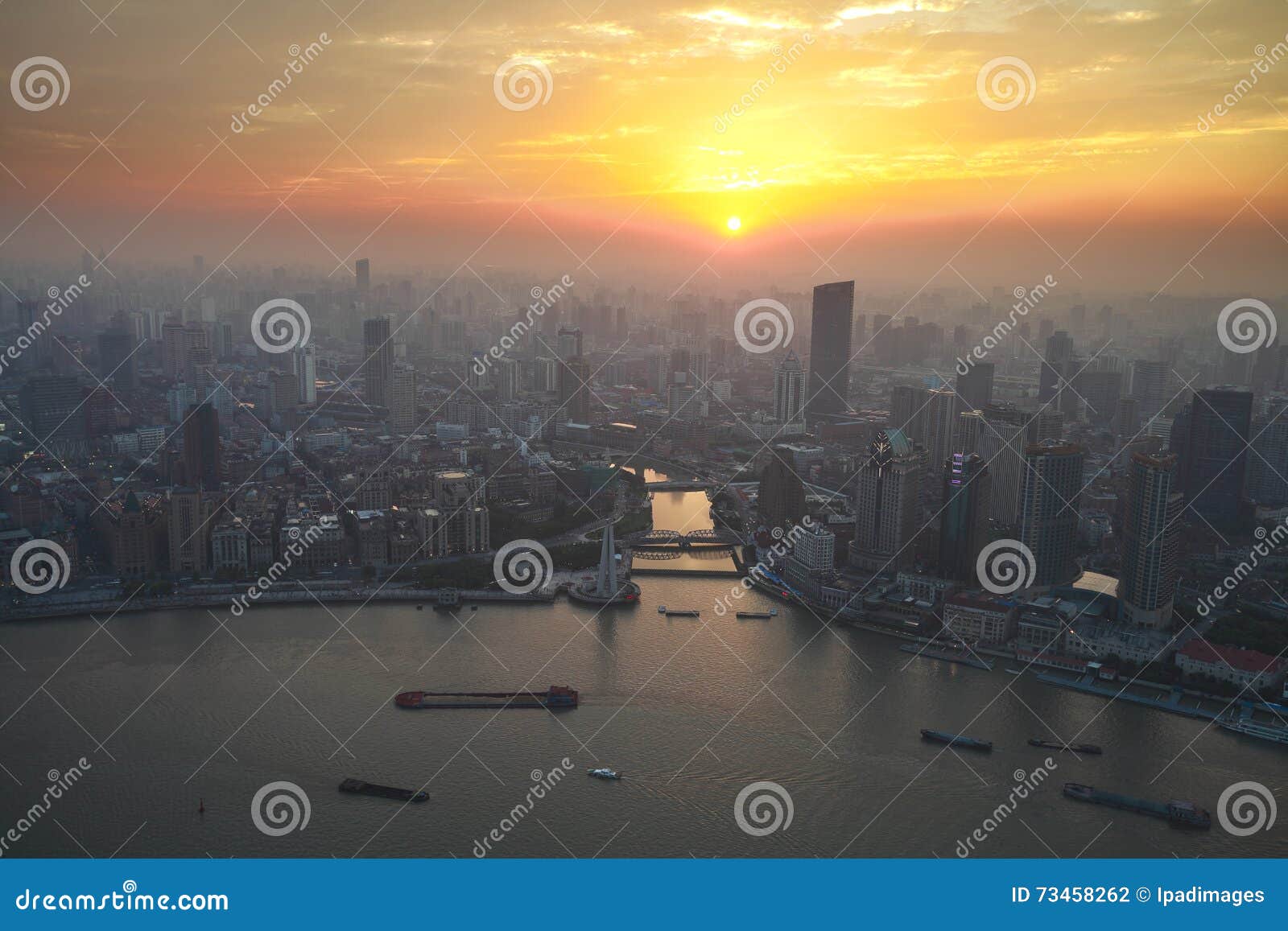 Bird S Eye View of Shanghai at Sunset Glow Stock Photo - Image of city ...