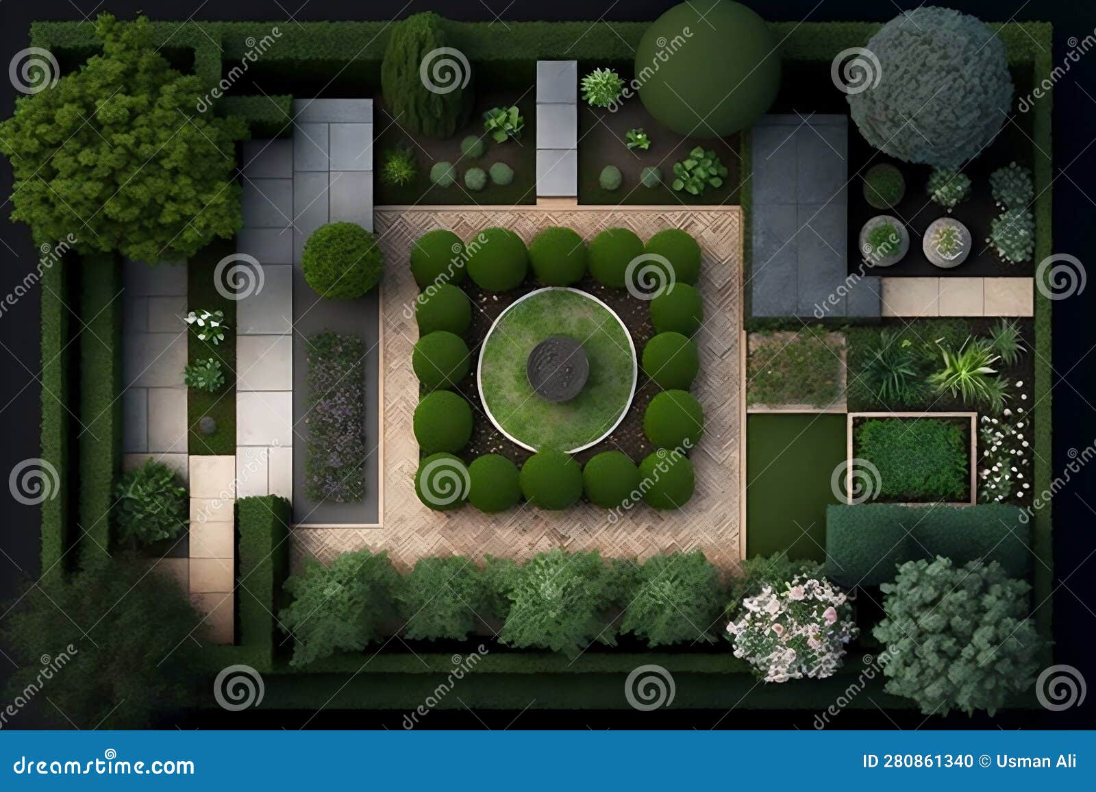Bird S-eye View of Square Garden Design. AI Stock Illustration ...