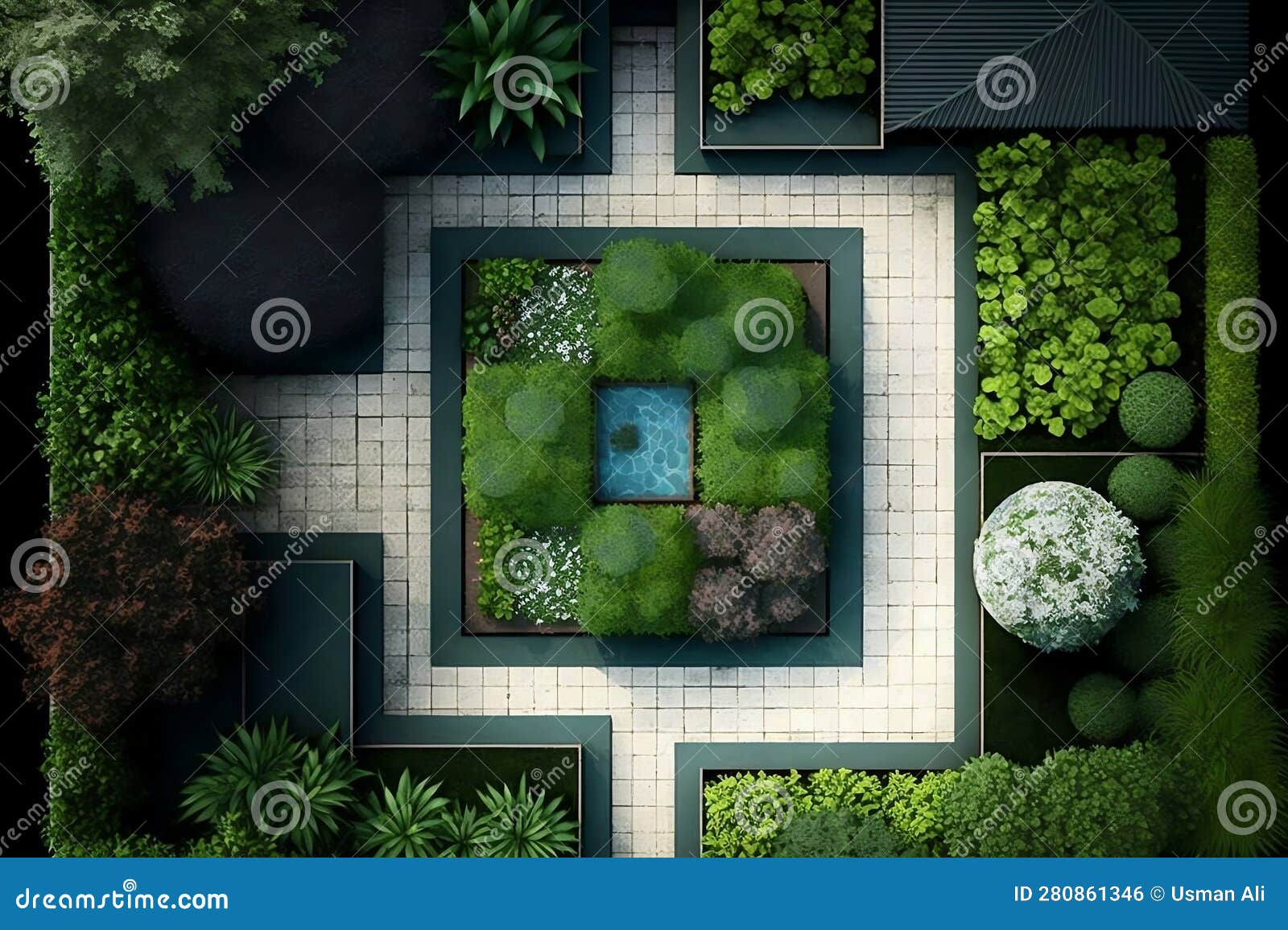 Bird S-eye View of Square Garden Design. AI Stock Illustration ...