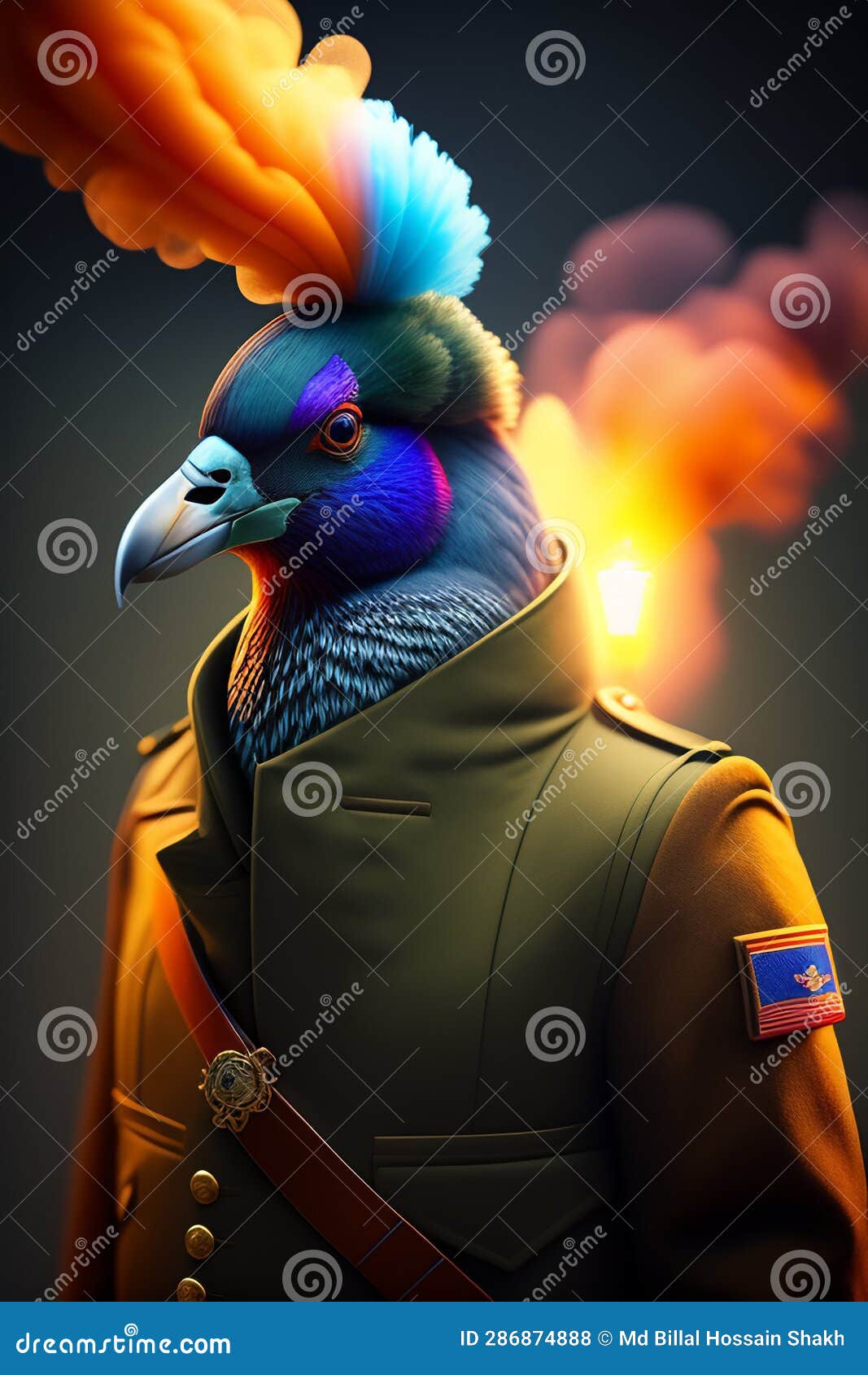 A Bird in a Military Uniform- Ai Generated. Stock Illustration ...