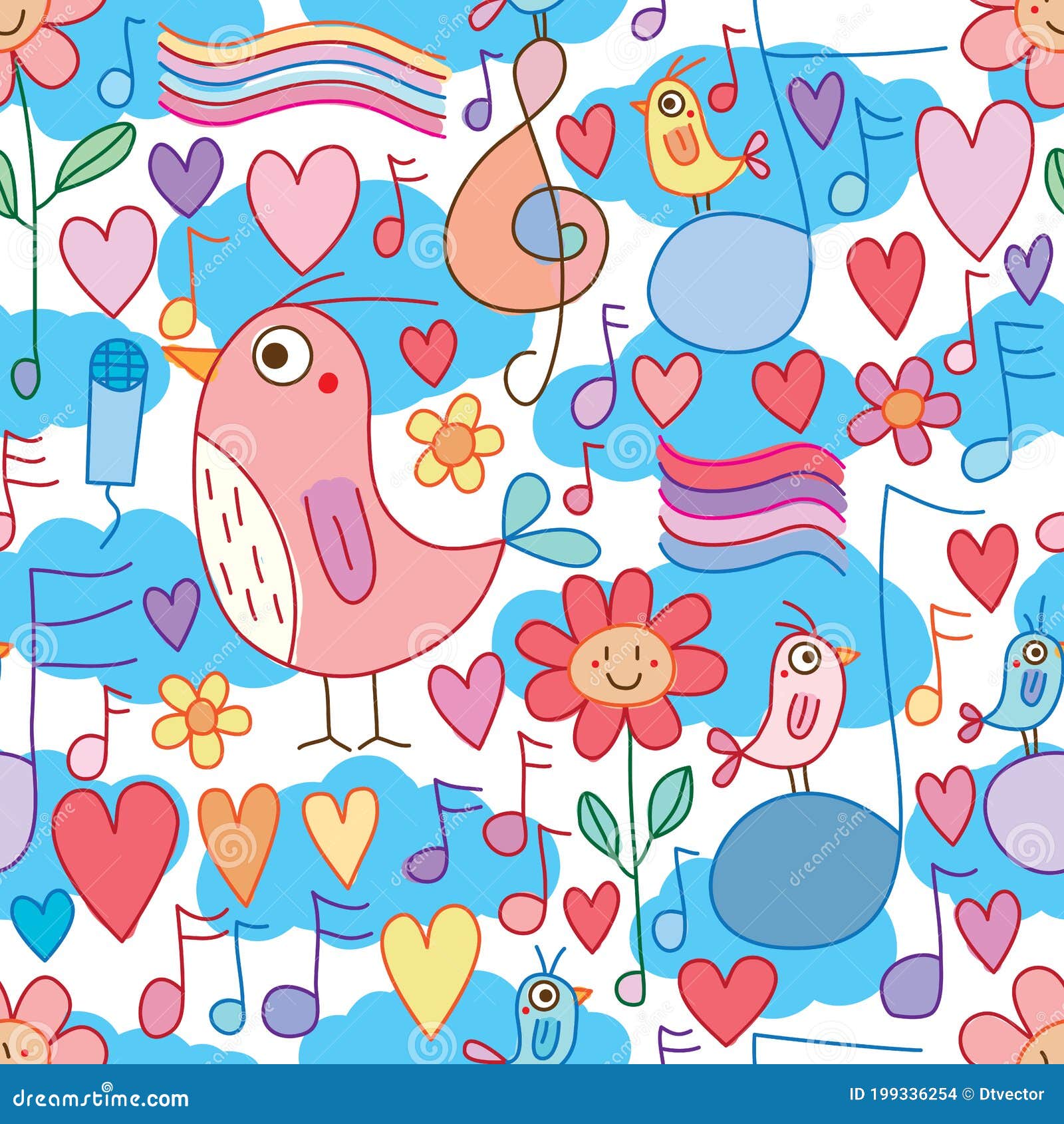 Bird Sing Music Note Seamless Pattern Stock Vector - Illustration of ...