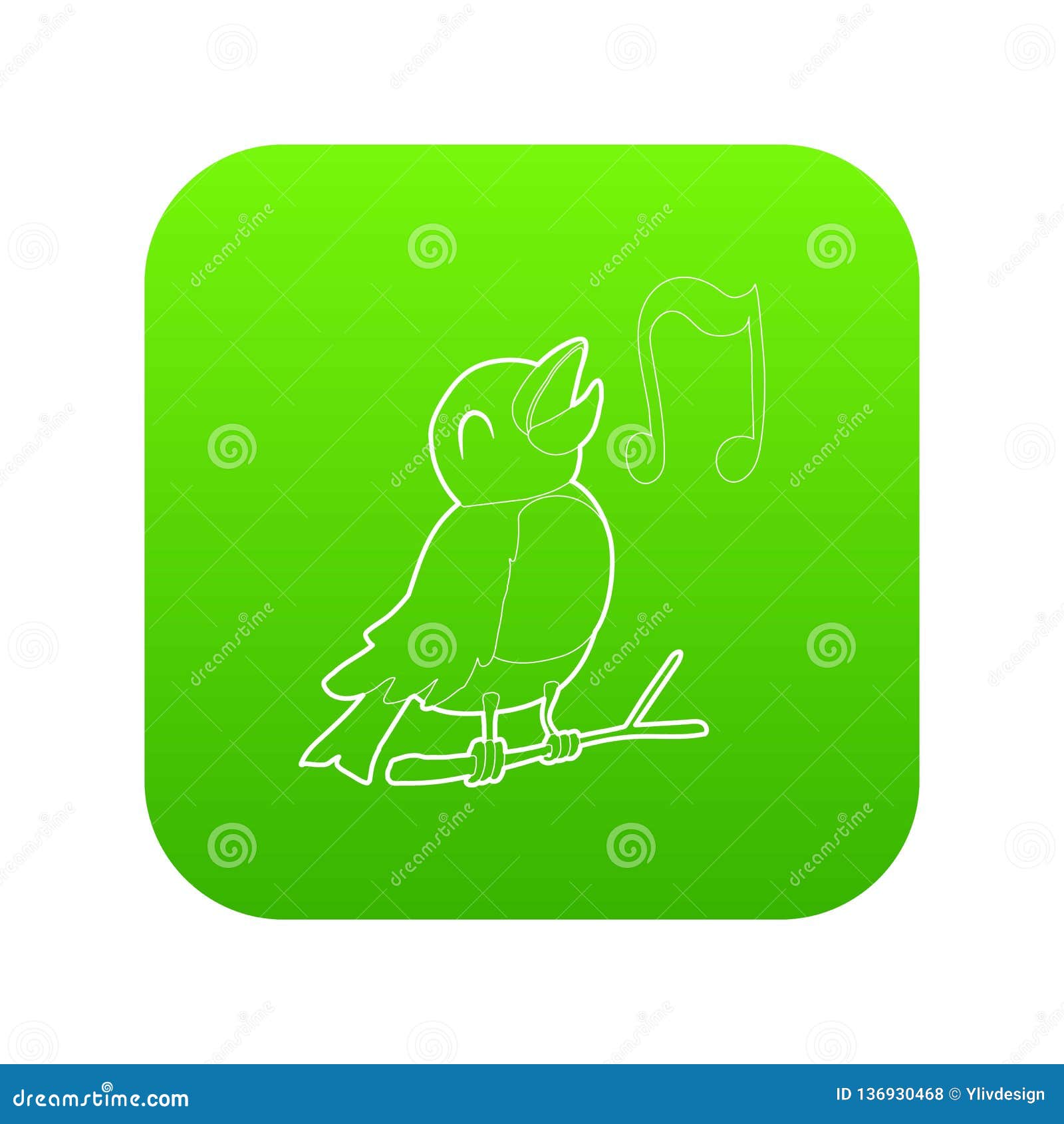 Bird Singing Icon Green Vector Stock Vector - Illustration of green ...
