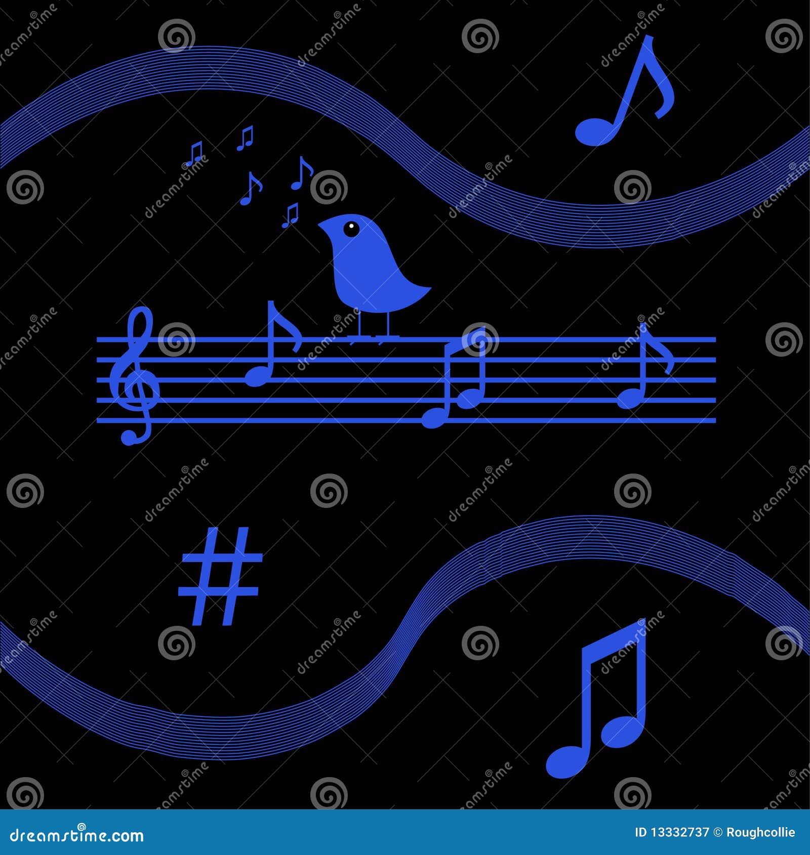 Bird singing musical notes stock vector. Illustration of cartoon - 13332737