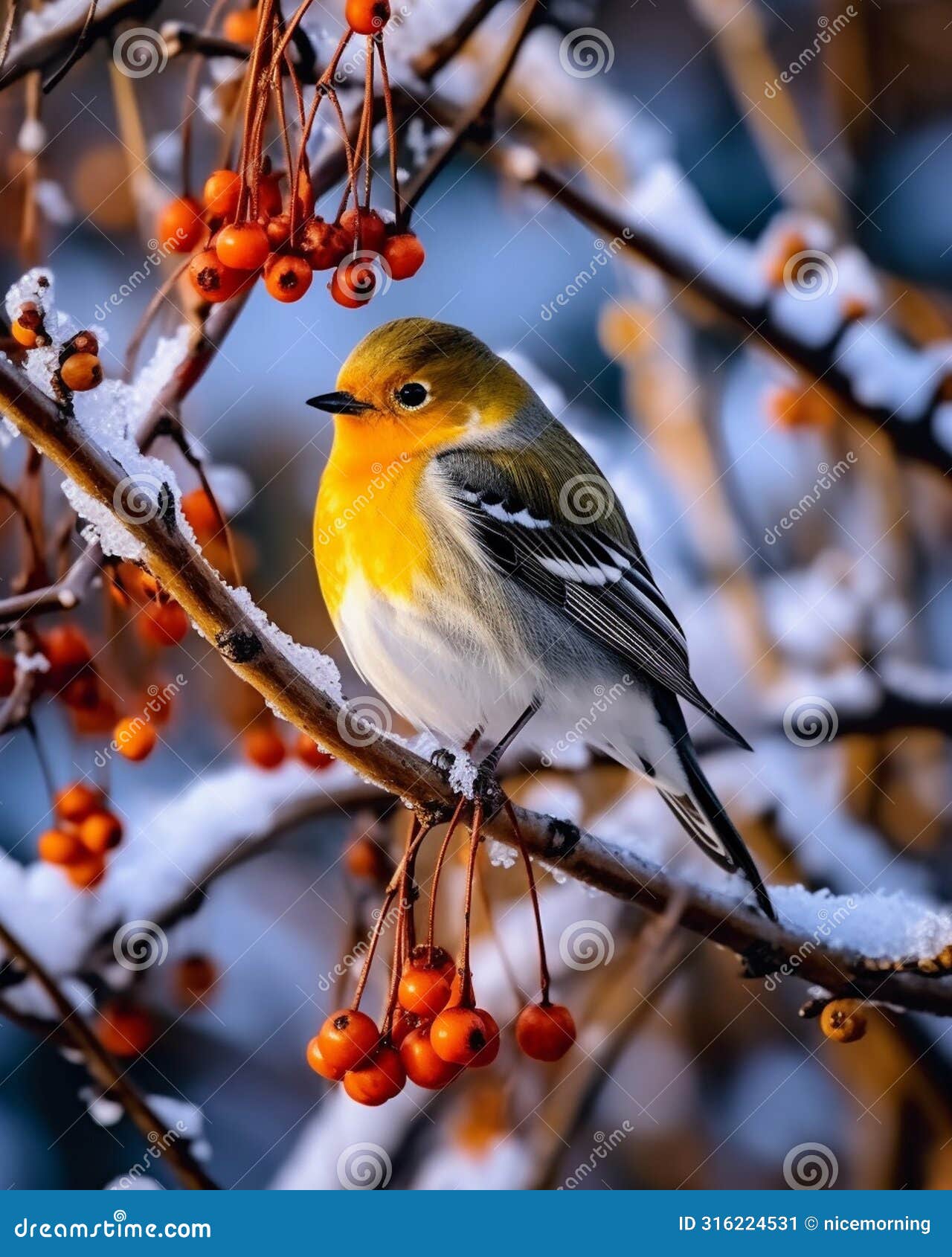 A Bird is Singing on a Tree Branch in Winter Stock Illustration ...