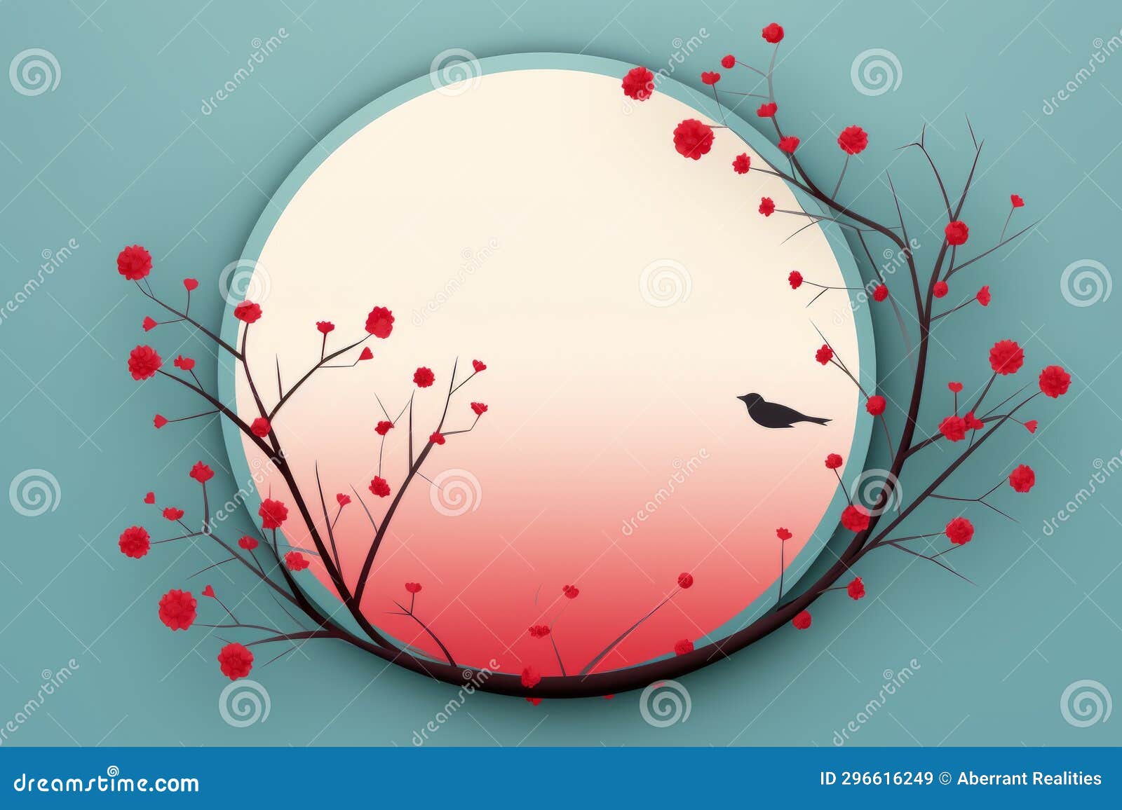 A Bird is Sitting on a Branch in a Round Mirror Stock Illustration ...
