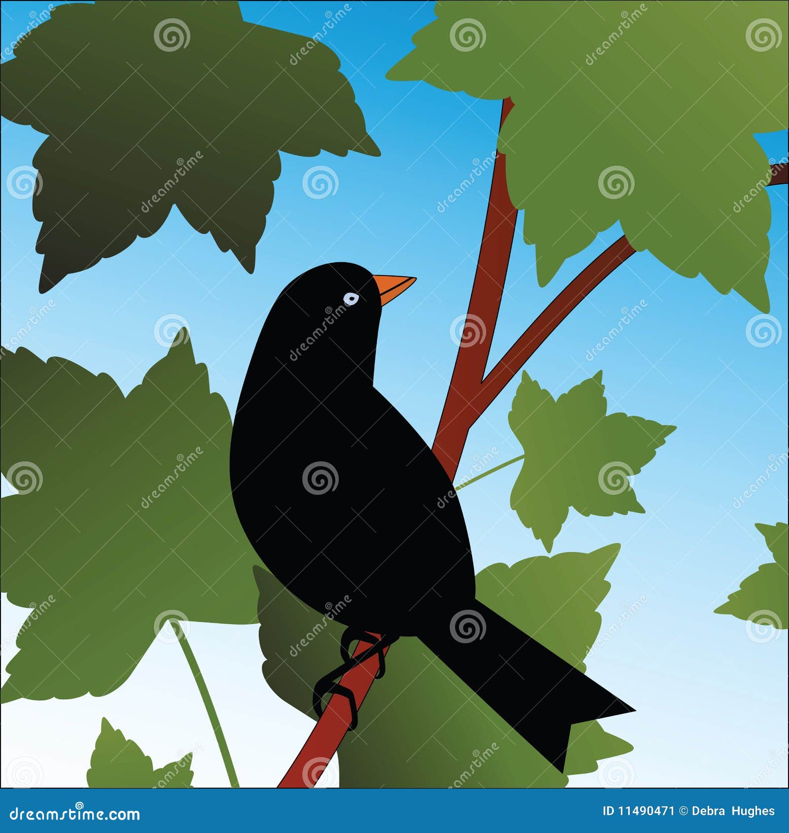 Bird Sitting on Branch in Tree Stock Vector - Illustration of bush ...