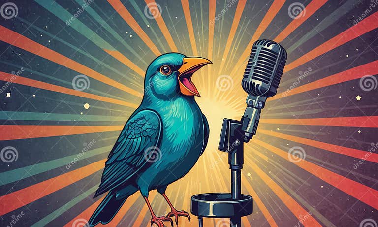 Bird Sitting on Microphone with Bright Background Stock Illustration ...