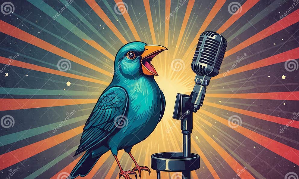 Bird Sitting on Microphone with Bright Background Stock Illustration ...