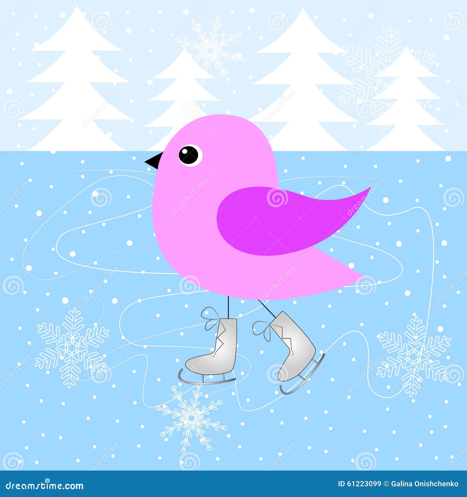 The Bird Skating on the Ice Stock Vector - Illustration of snow, pink ...