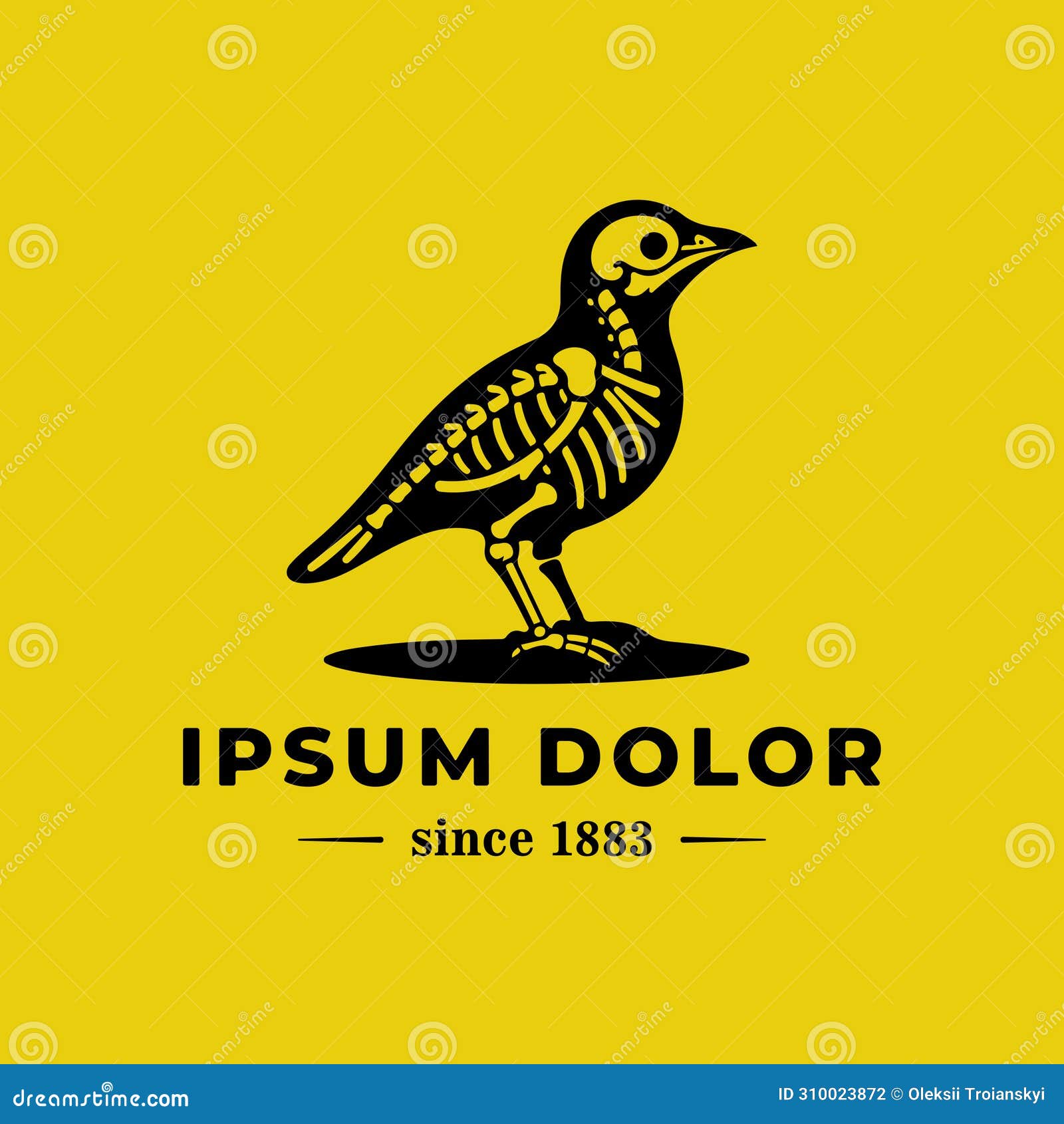 Bird Skeleton In Black Silhouette On Yellow Background Vector ...