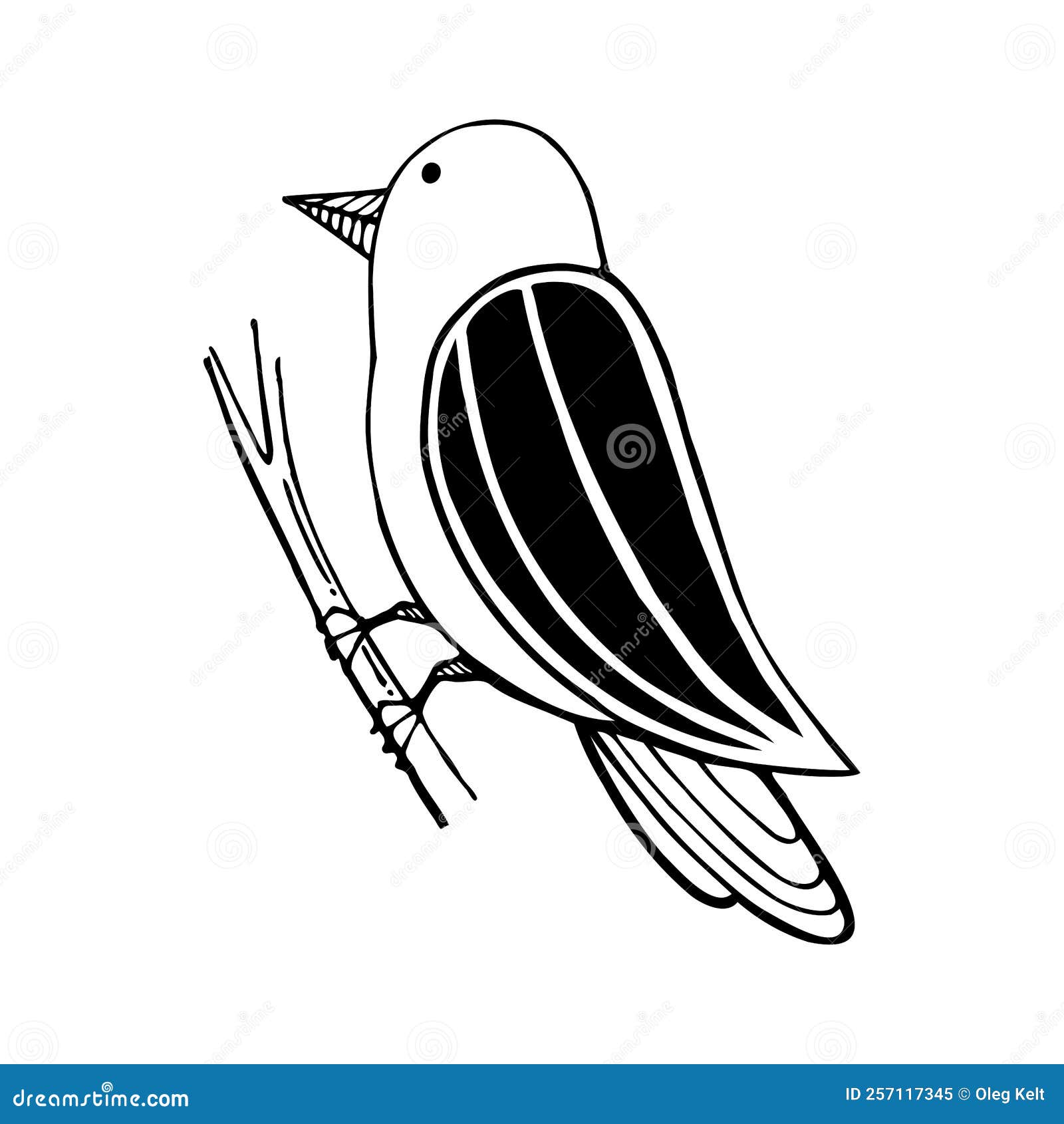 Bird Sketch, Stylized Illustration in Black and White Ink. Silhouette ...