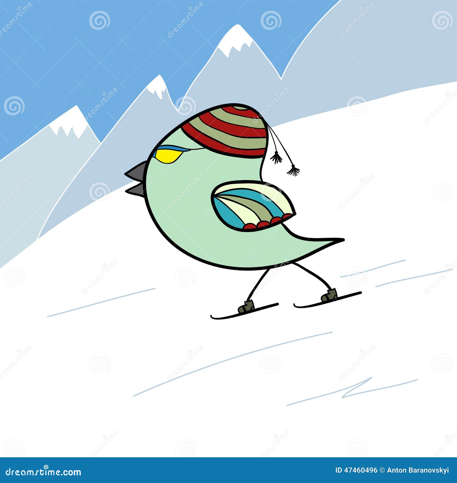 Bird on skis stock vector. Illustration of snowboard - 47460496