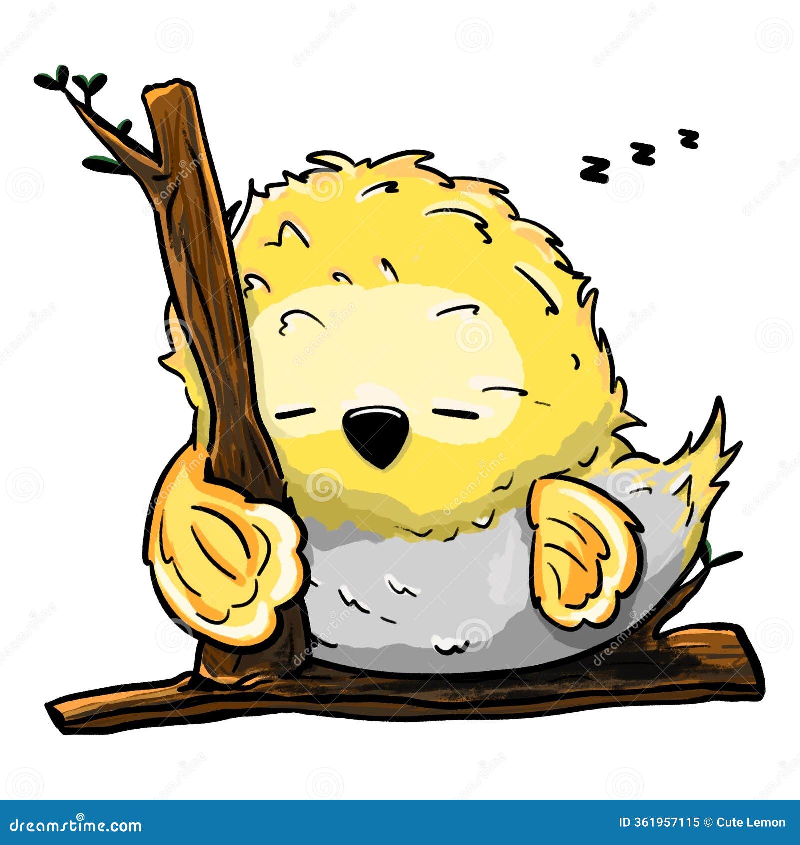 Little Bird Sleeping on Branches Isolated Illustration, Cartoon Fluffy ...
