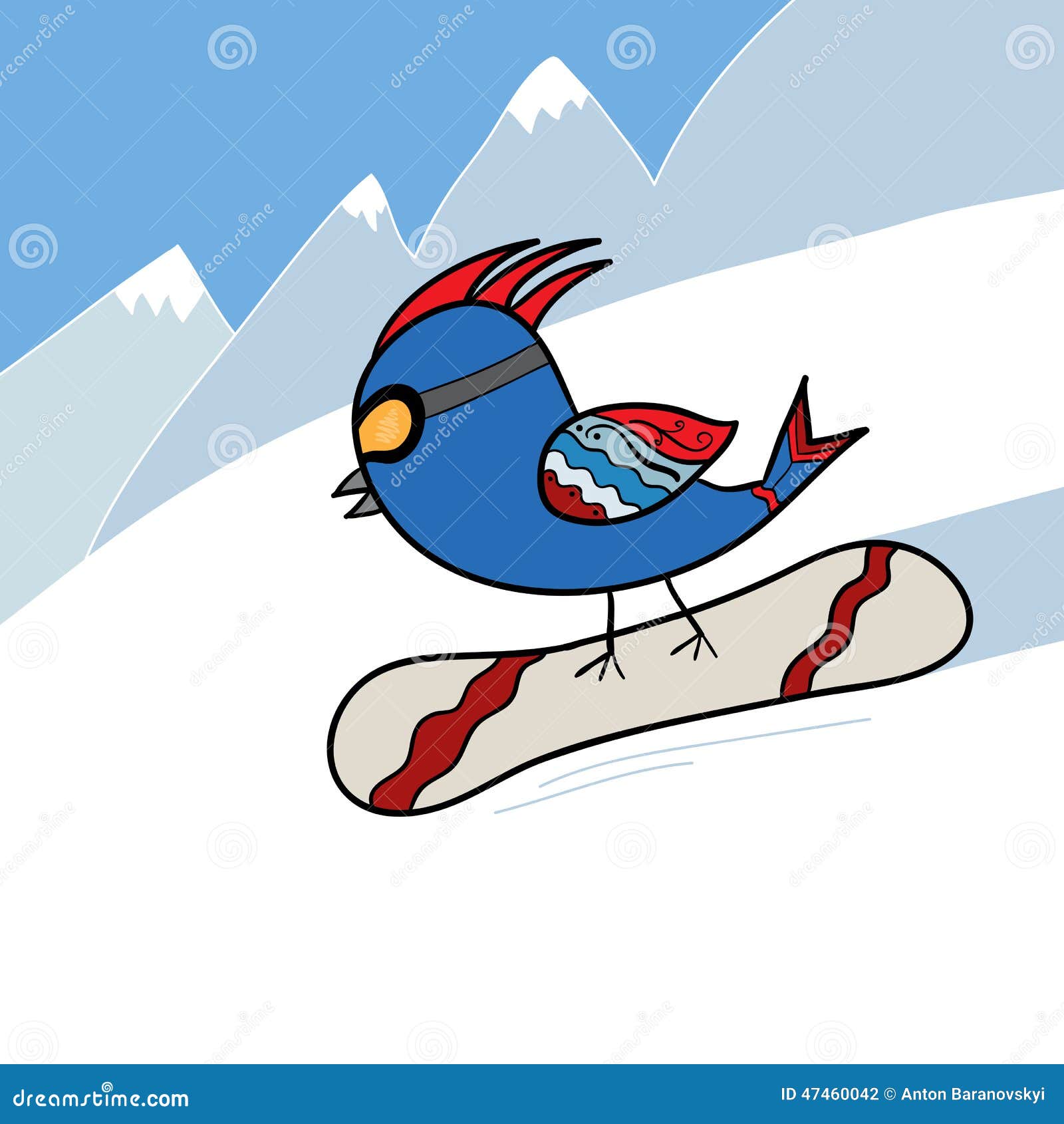 Bird on snowboard stock vector. Illustration of flying - 47460042