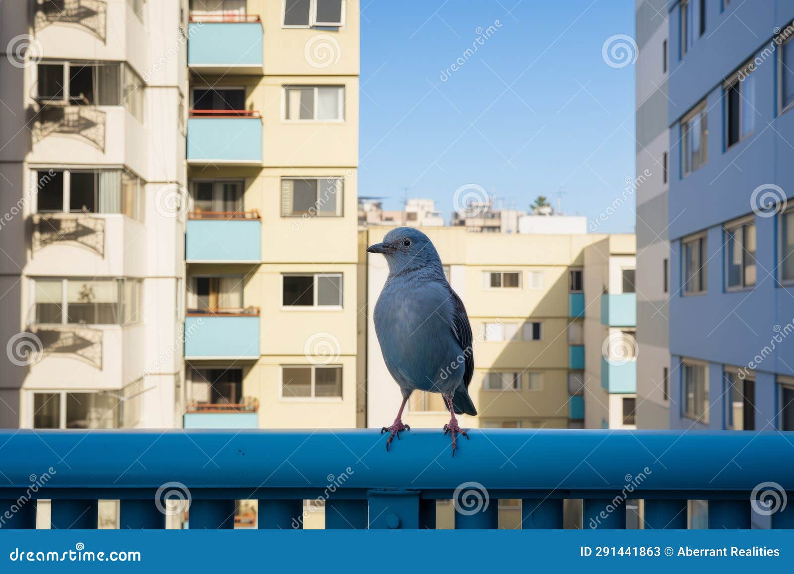 A Bird is Standing on a Railing in Front of a Building Stock ...