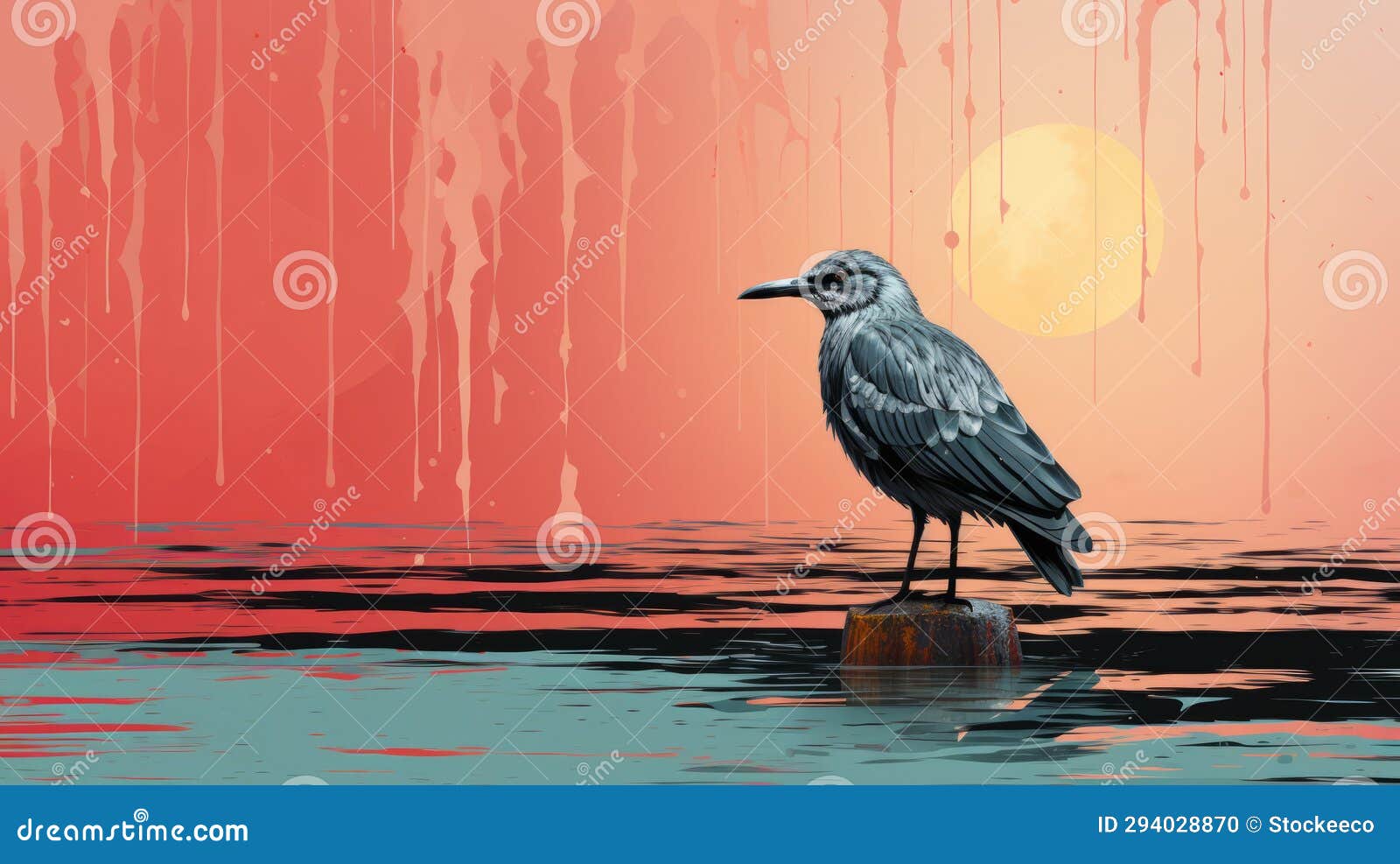 Seagull Bird Painting with Flat Background and Drip Painting Style ...