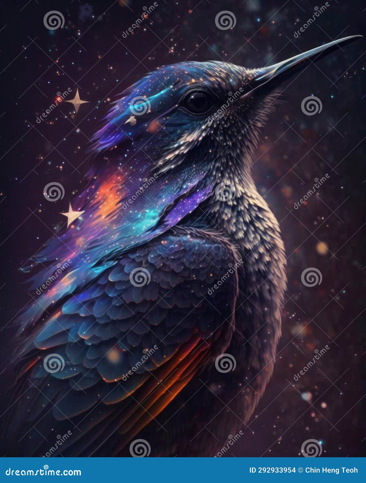 Bird in the Starry Night Sky. Colorful Illustration Stock Illustration ...