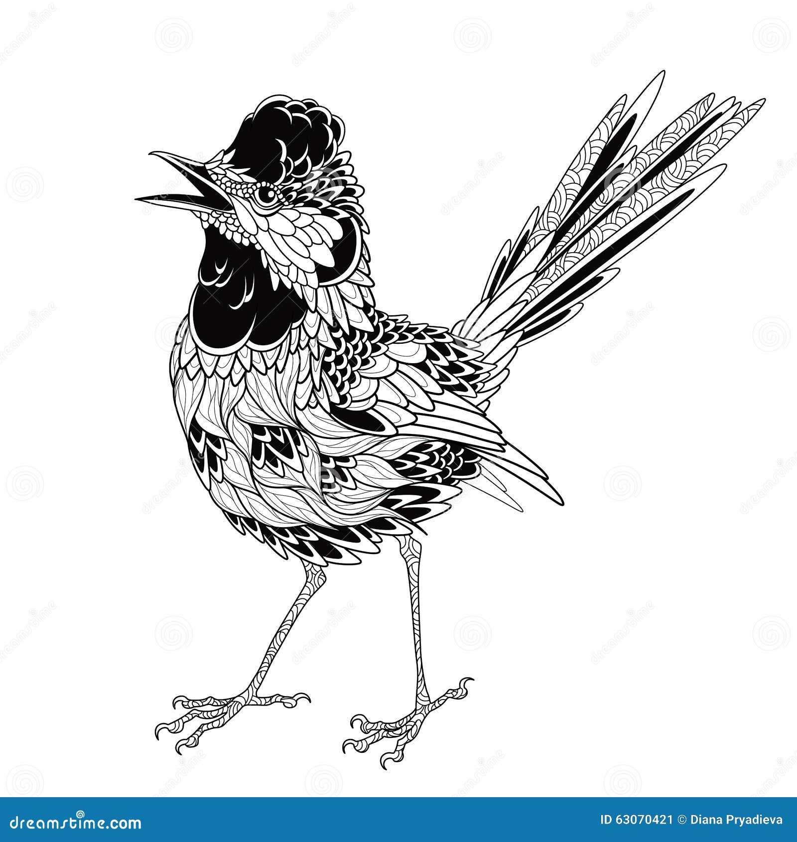 Bird Tattoo. Psychedelic, Zentangle Style Stock Vector - Illustration ...