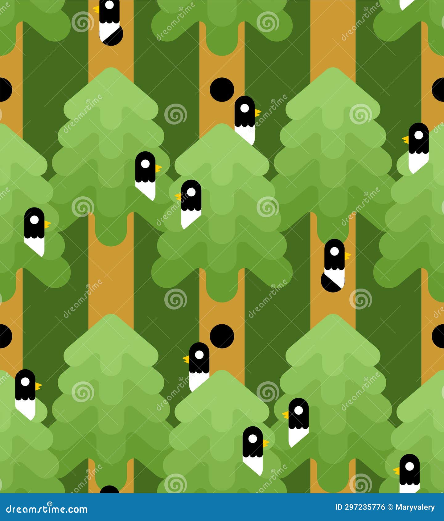 Bird on Tree Pattern Seamless. Ornament of Kids Fabric Stock ...