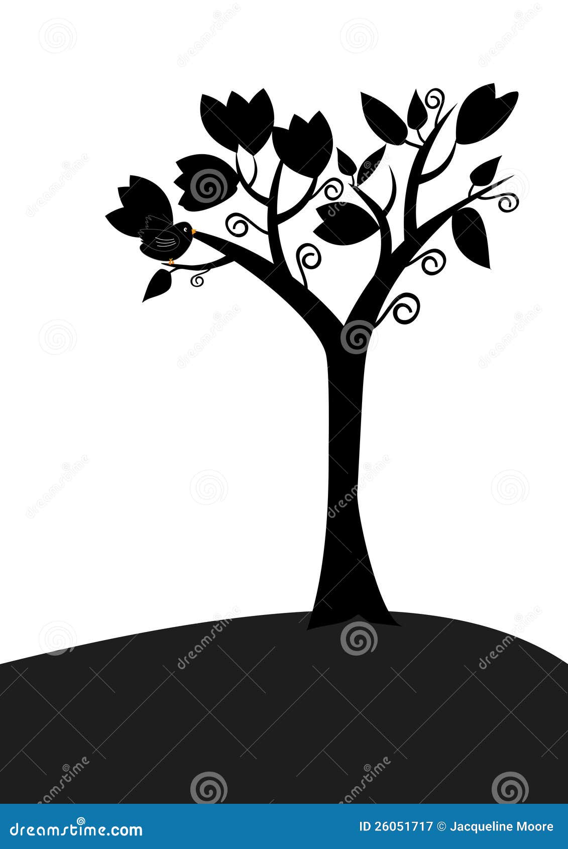 Bird in tree silhouette stock illustration. Illustration of tree - 26051717