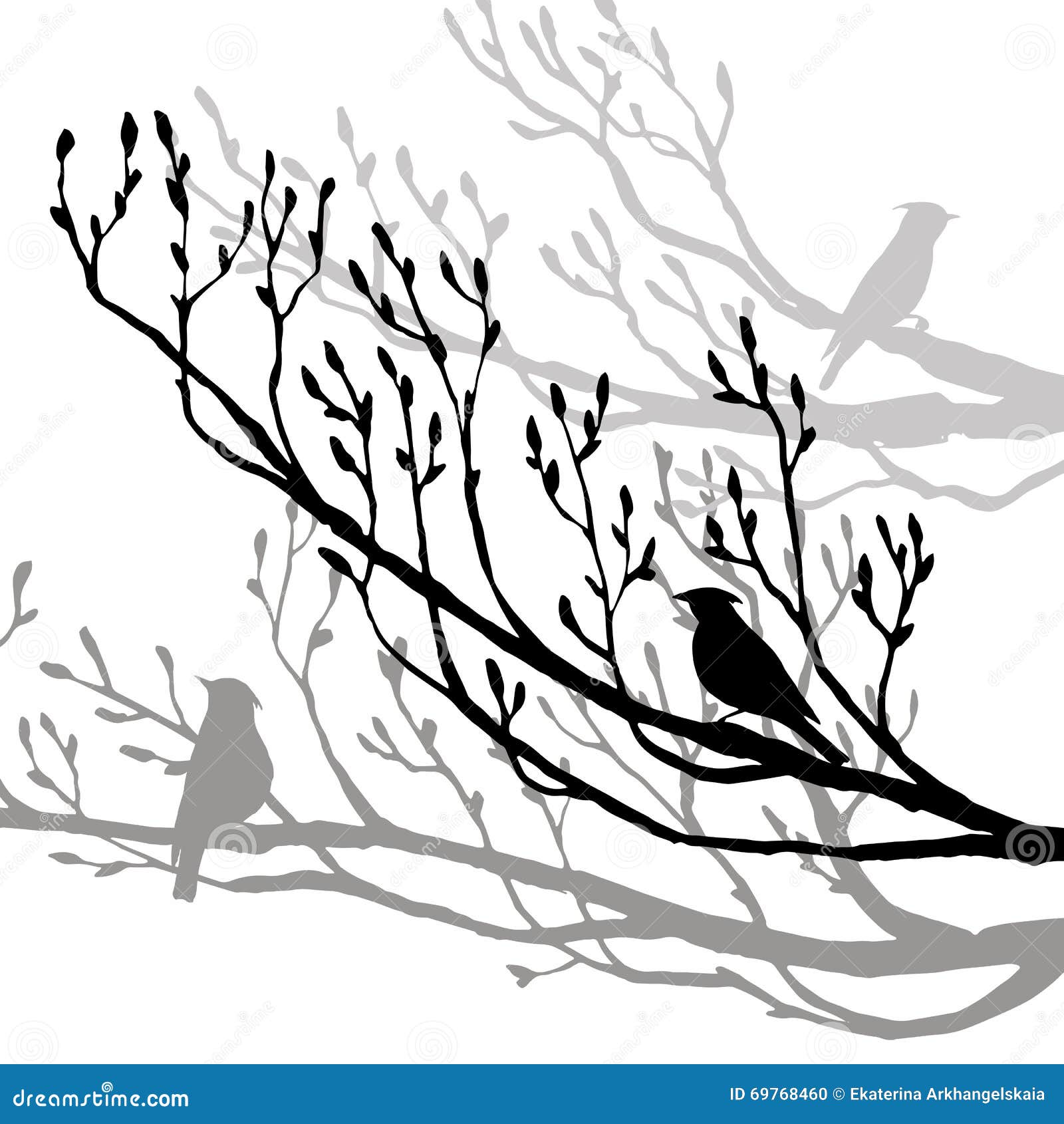 Bird at tree silhouettes stock vector. Illustration of foliage - 69768460