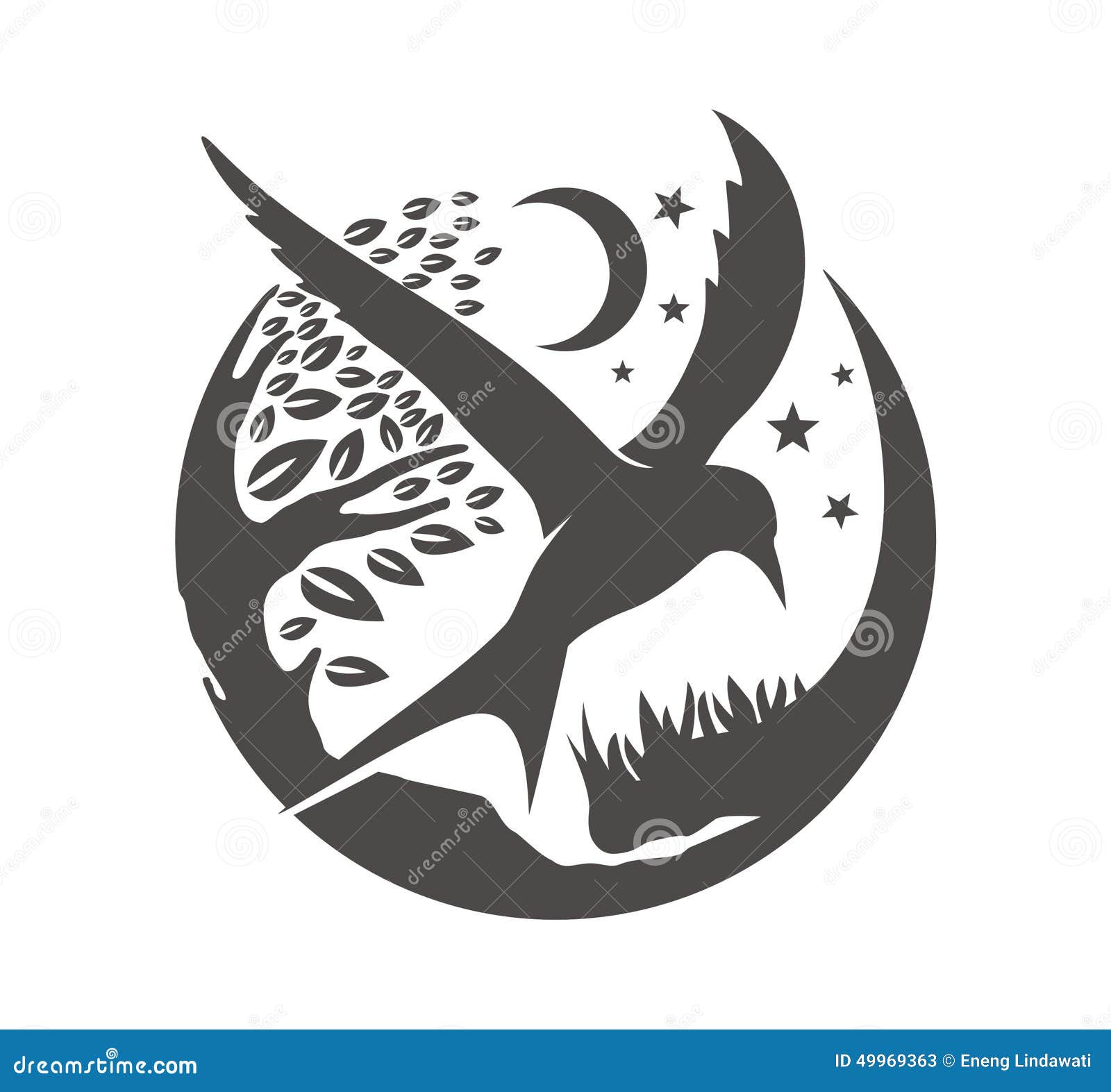 Bird tree star and moon stock illustration. Illustration of circle ...