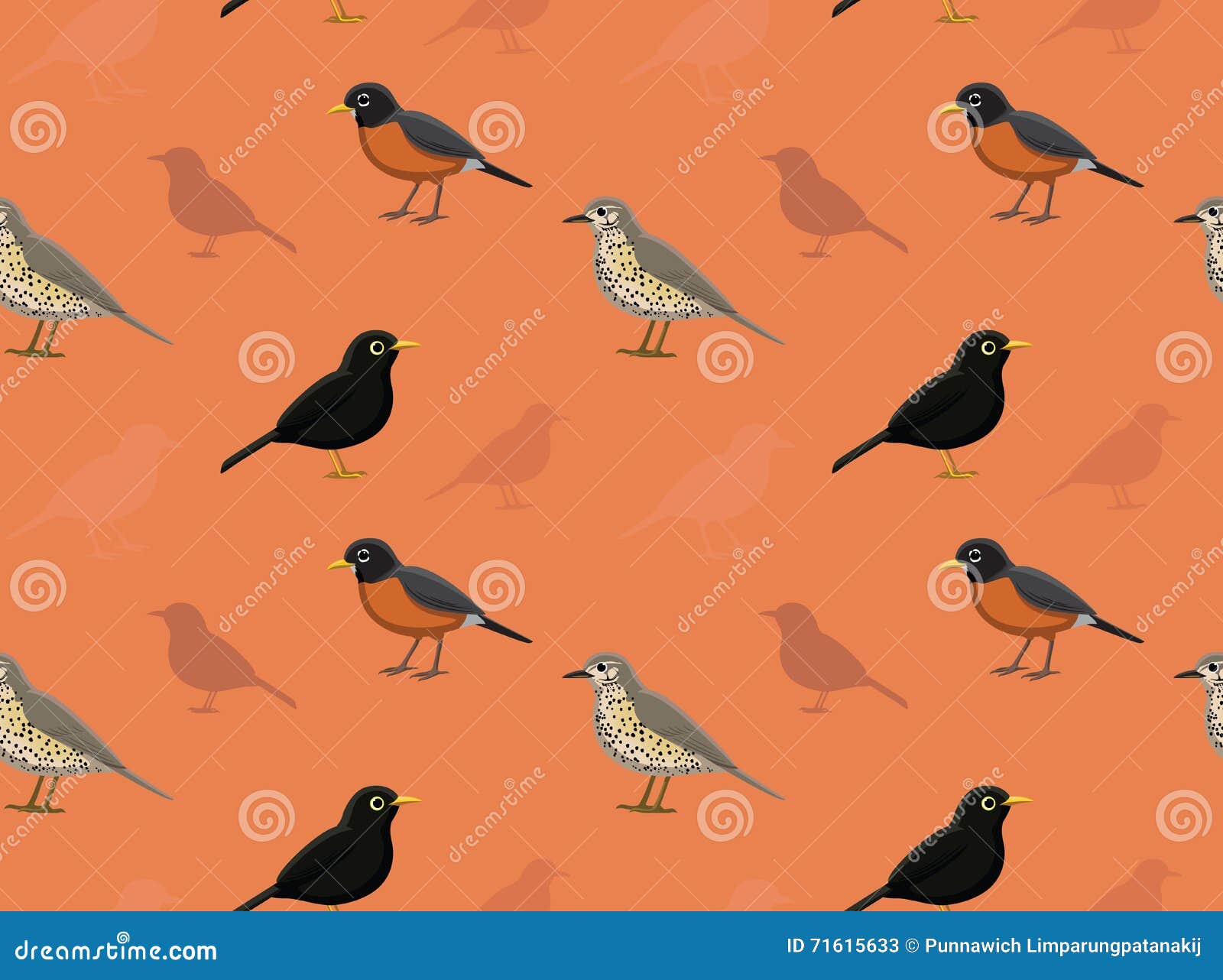 Bird True Thrush Wallpaper stock vector. Illustration of beak - 71615633