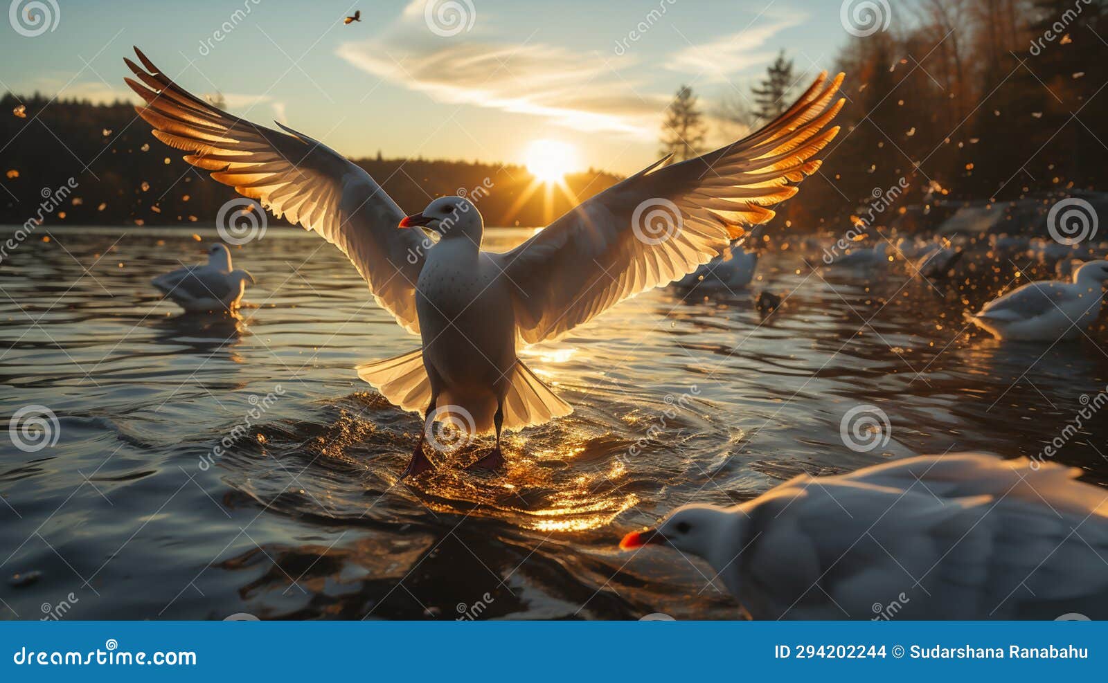 A Bird Trying To Start Flying from Water Stock Photo - Image of ...
