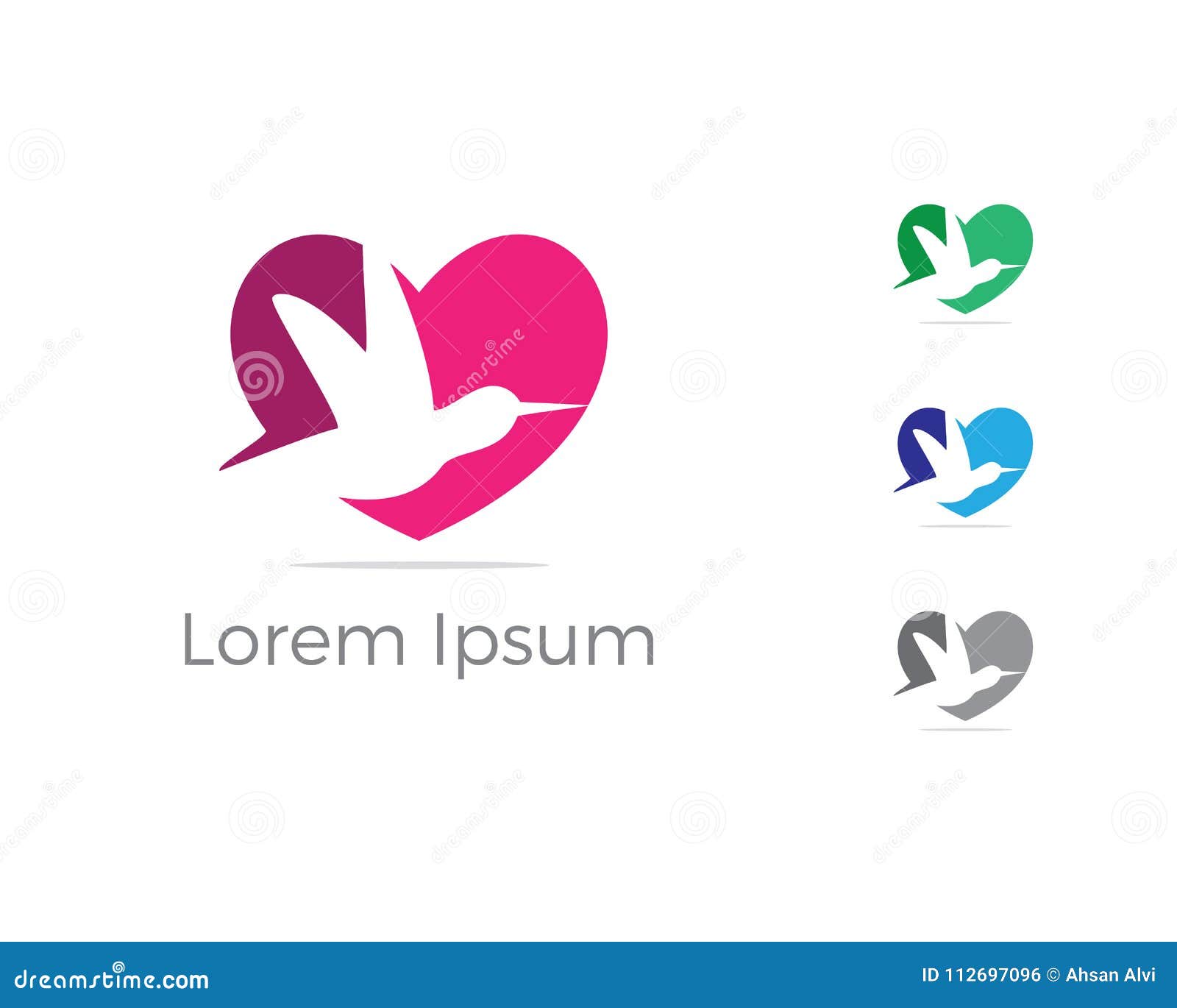 Bird Vector Logo Design, Humming Bird in Heart Icon. Stock Illustration ...