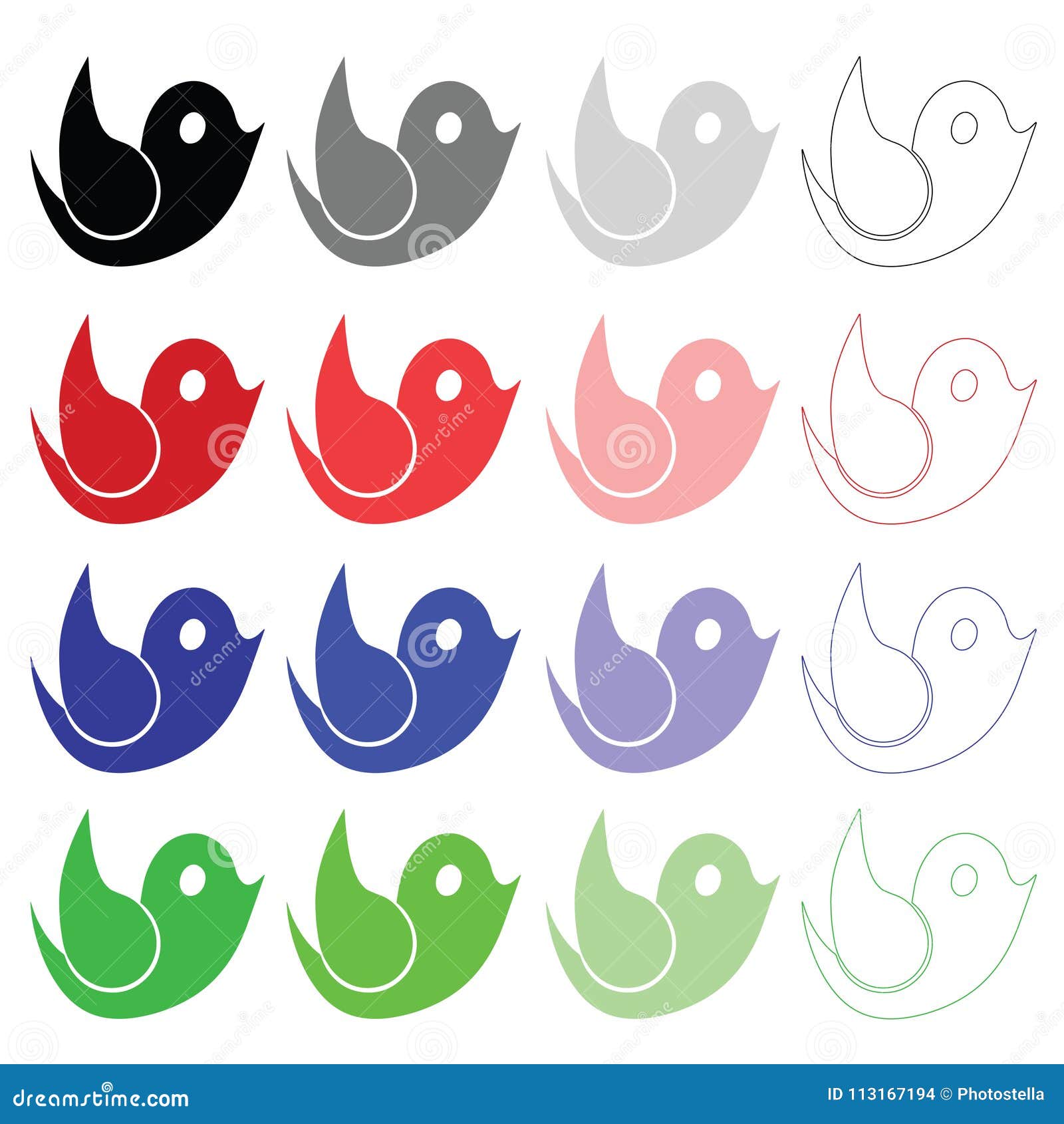 Bird Vector Set in Multiple Colors Stock Vector - Illustration of ...