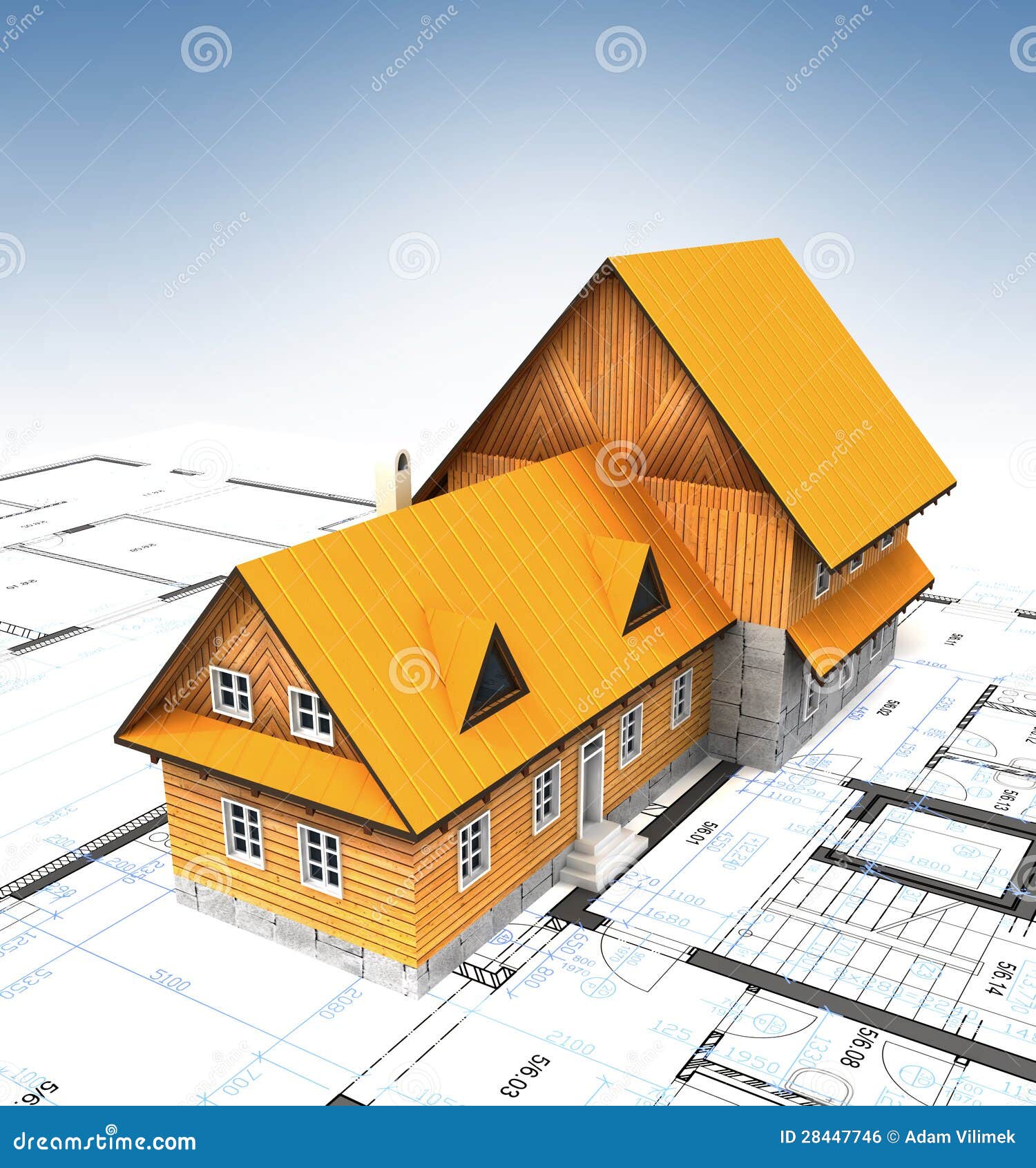 Bird View Homestead Building with Layout Plan and Clear Sky Stock ...