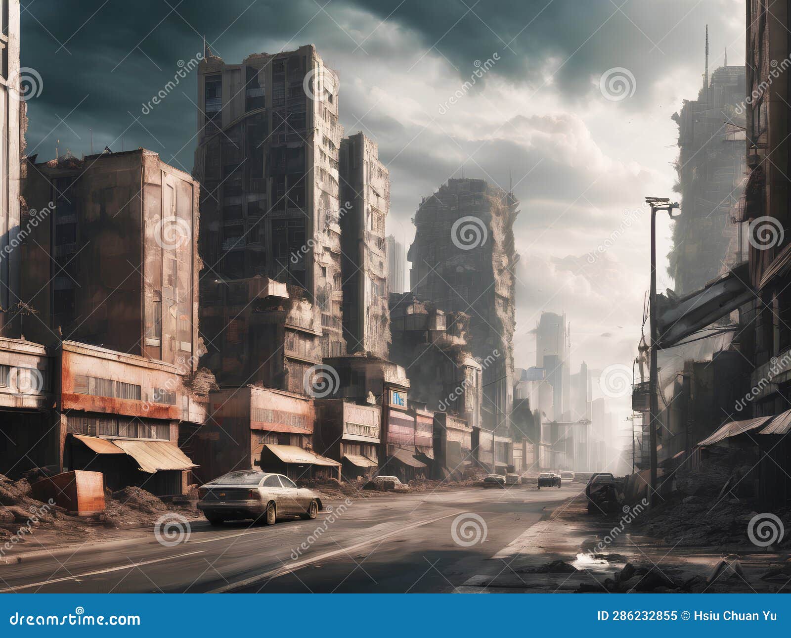 Bird View Landscape of Doomsday Broken Deserted City Stock Illustration ...
