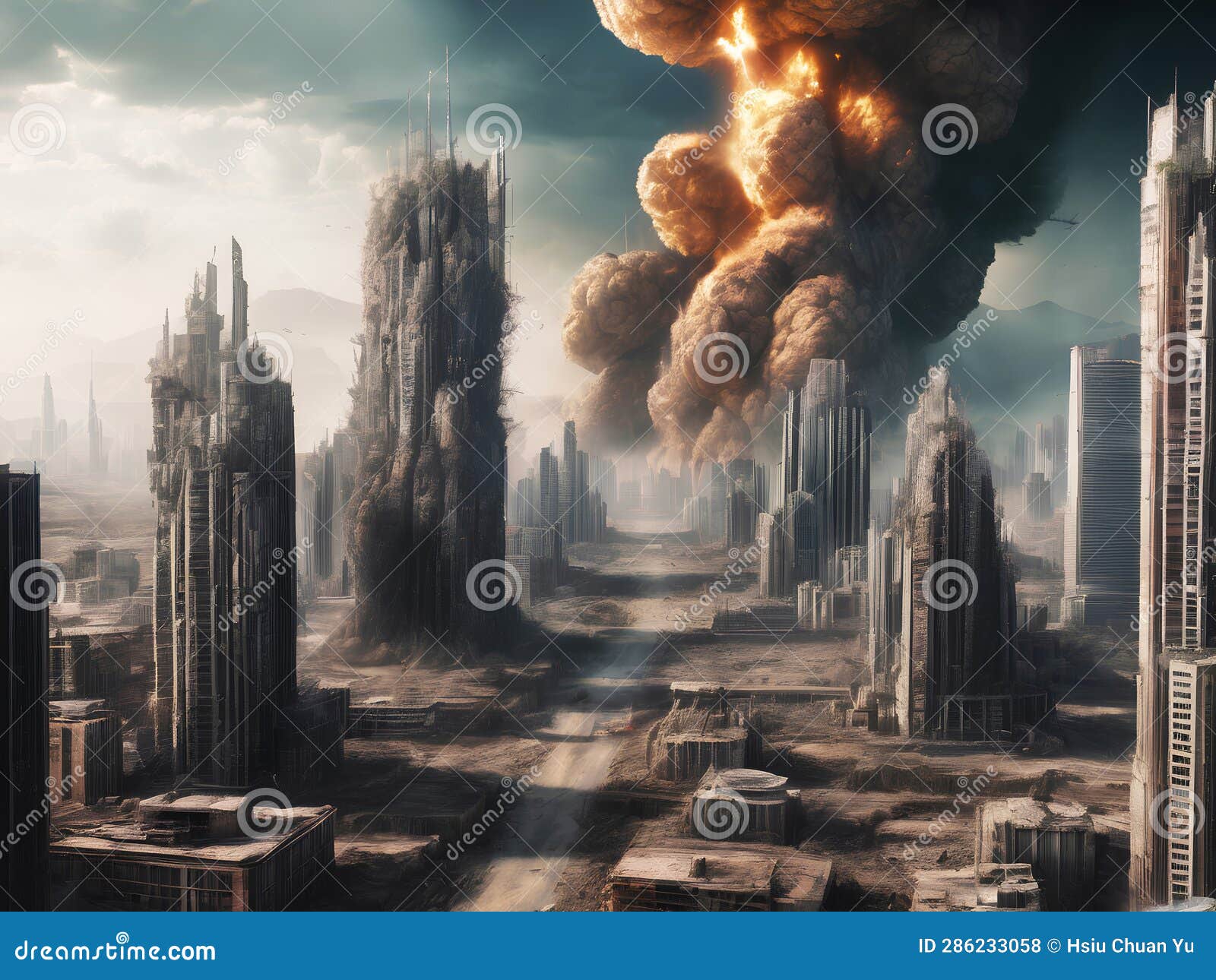 Bird View Landscape of Doomsday Broken Deserted City Stock Photo ...