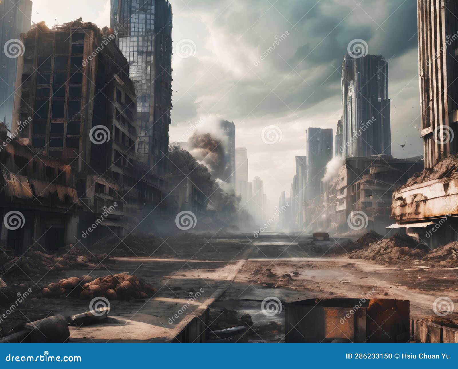 Bird View Landscape of Doomsday Broken Deserted City Stock Photo ...